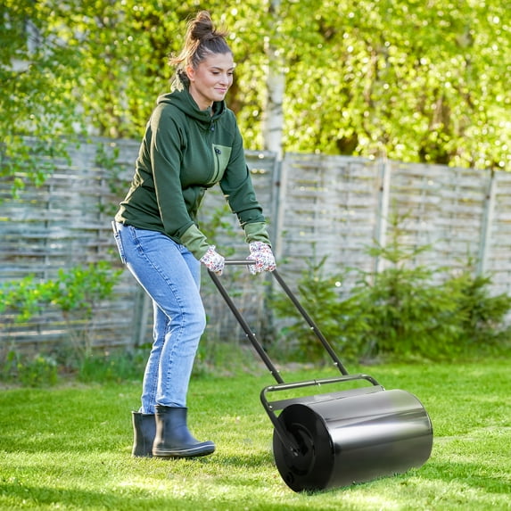 Outsunny 20-Inch Push/Tow Behind Lawn Roller Filled with 10 Gal Water ...