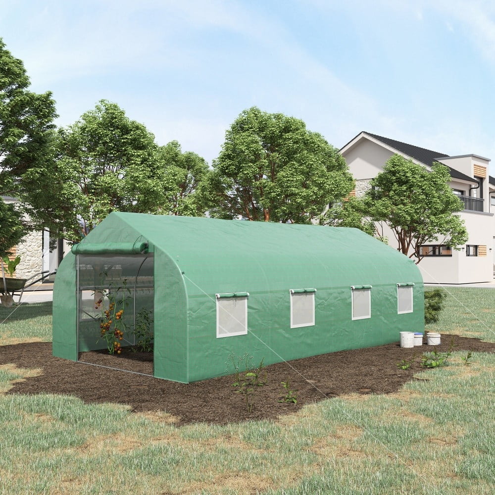 Outsunny 20' x 10' x 7' Walk-in Tunnel Greenhouse with Zippered Mesh ...