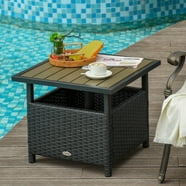 Patiojoy Rattan Wicker Steel Side Table for Outdoor Furniture Deck ...
