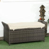 Outsunny Wicker Storage Bench Deck Box, Cushioned, Waterproof, White ...