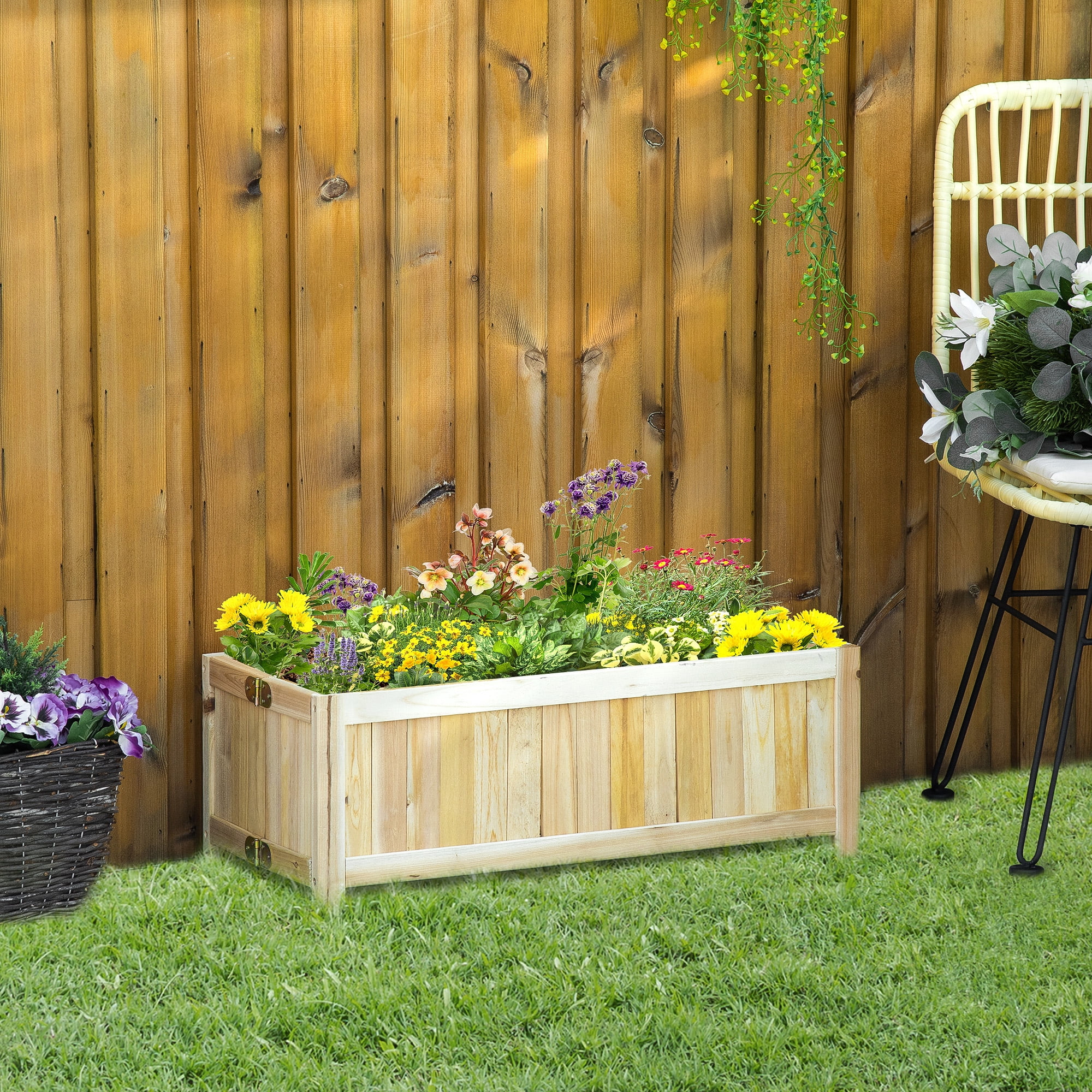 Outsunny Outdoor Plant Containers: Foldable Raised Garden Bed, Wooden ...