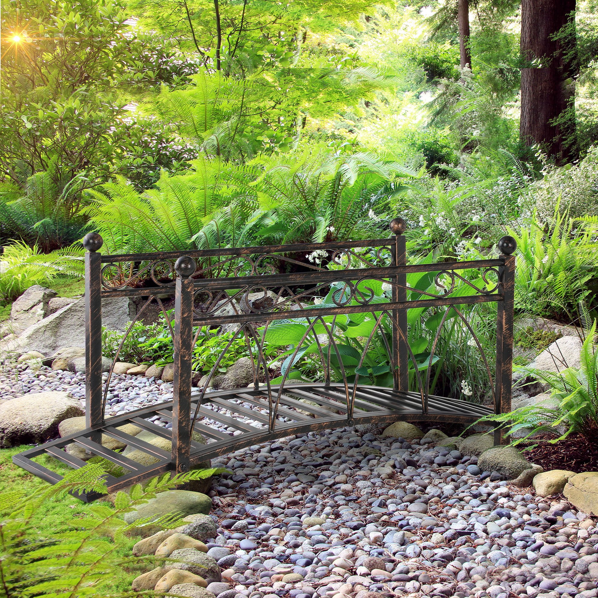 Outsunny 3.3' Metal Arch Zen Garden Bridge with Safety Siderails ...