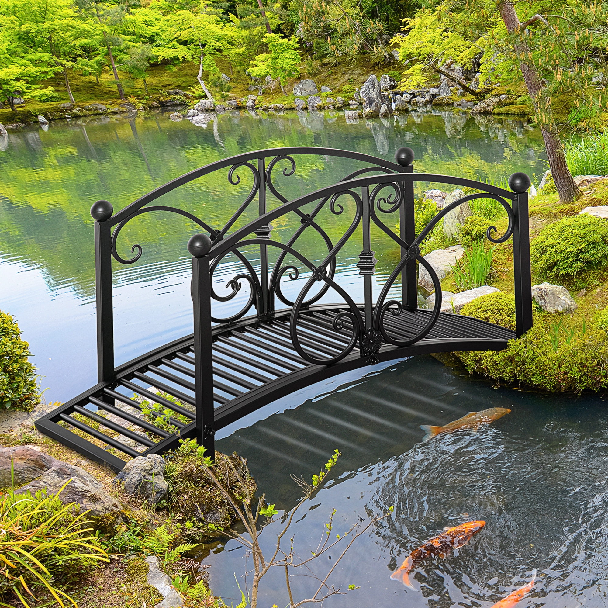 Outsunny 3.3FT Metal Arch Zen Garden Bridge with Safety Siderails ...
