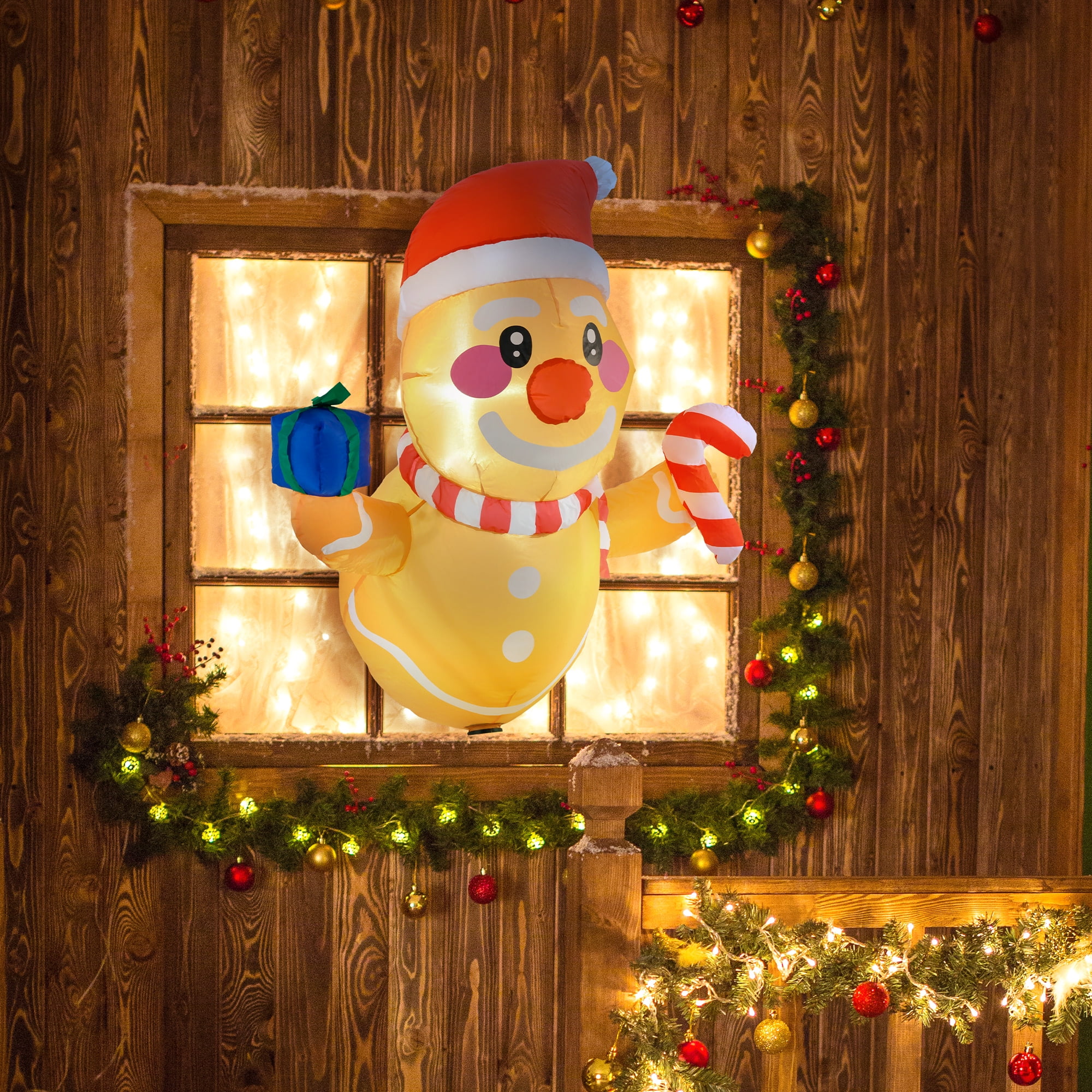 Outsunny 3.4' Christmas Inflatables Hanging Gingerbread Man Holding ...