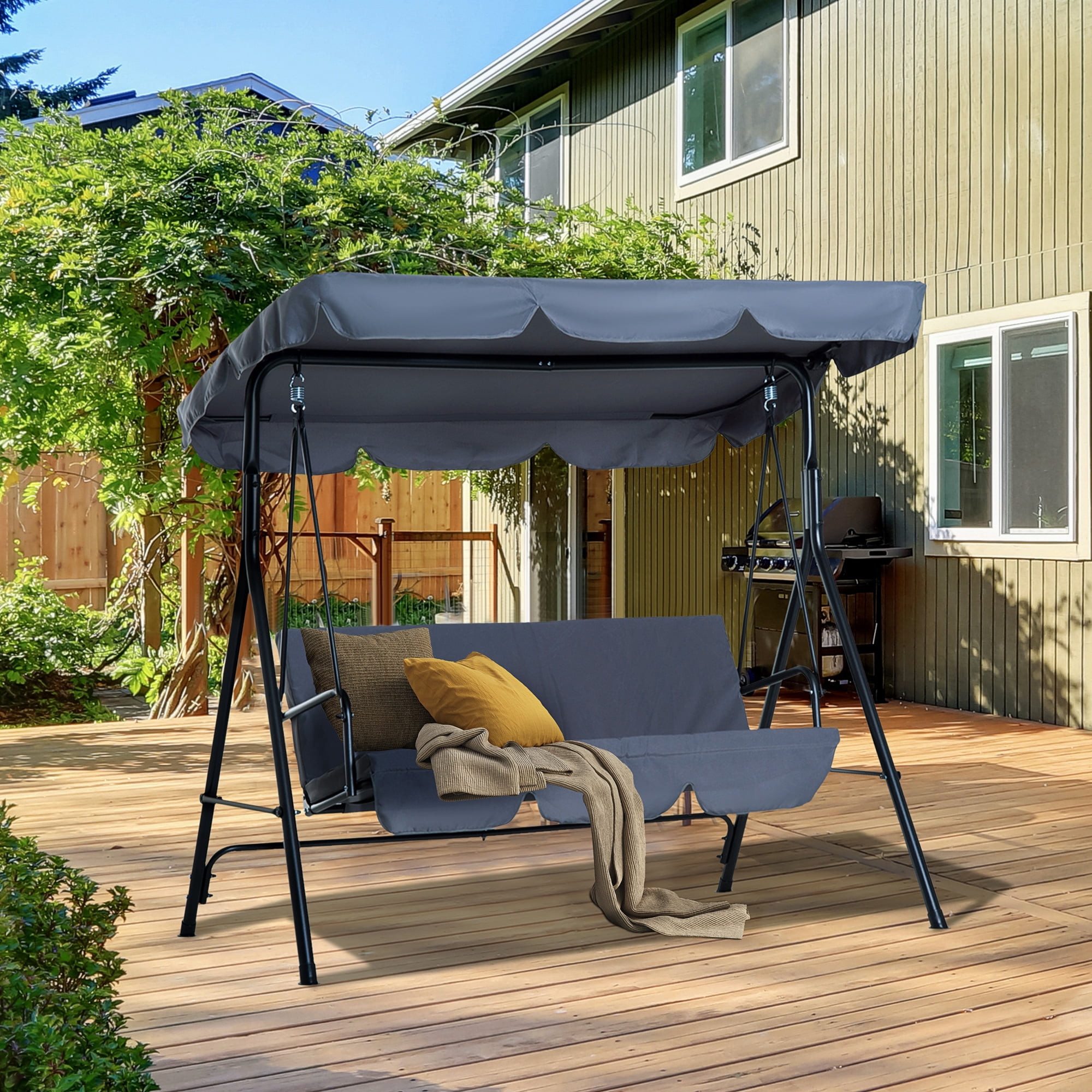 Outsunny 3-Seat Outdoor Patio Swing Chair with Removable Cushion, Steel ...