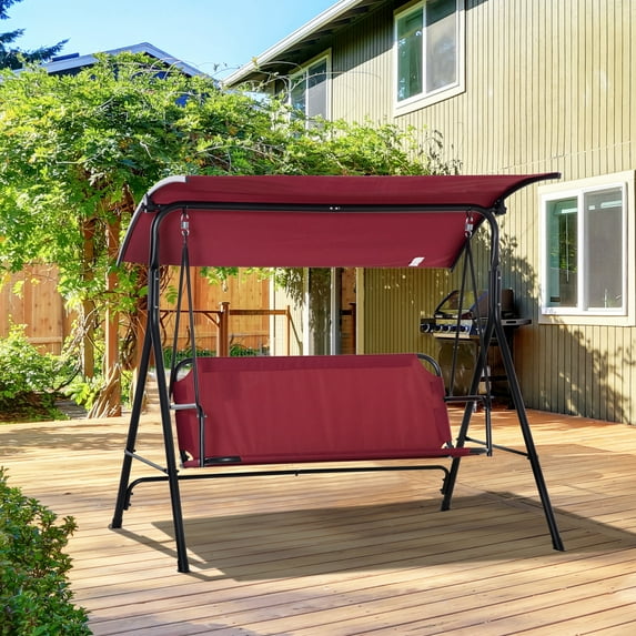 Outsunny 3-Person Swing with Stand, Adjustable Canopy, Bench-Style Seat ...