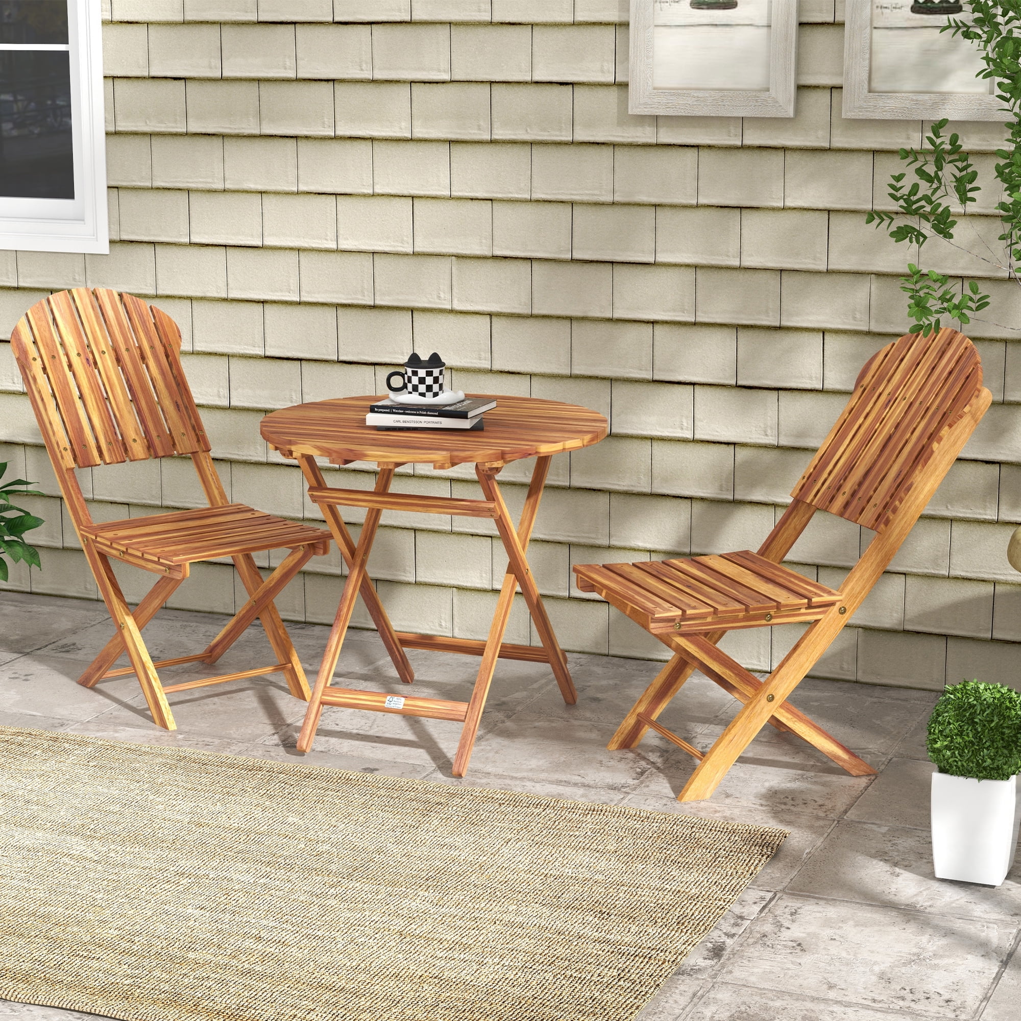 Free Shipping! Outsunny 3-Piece Acacia Wood Bistro Set, Foldable Bistro ...