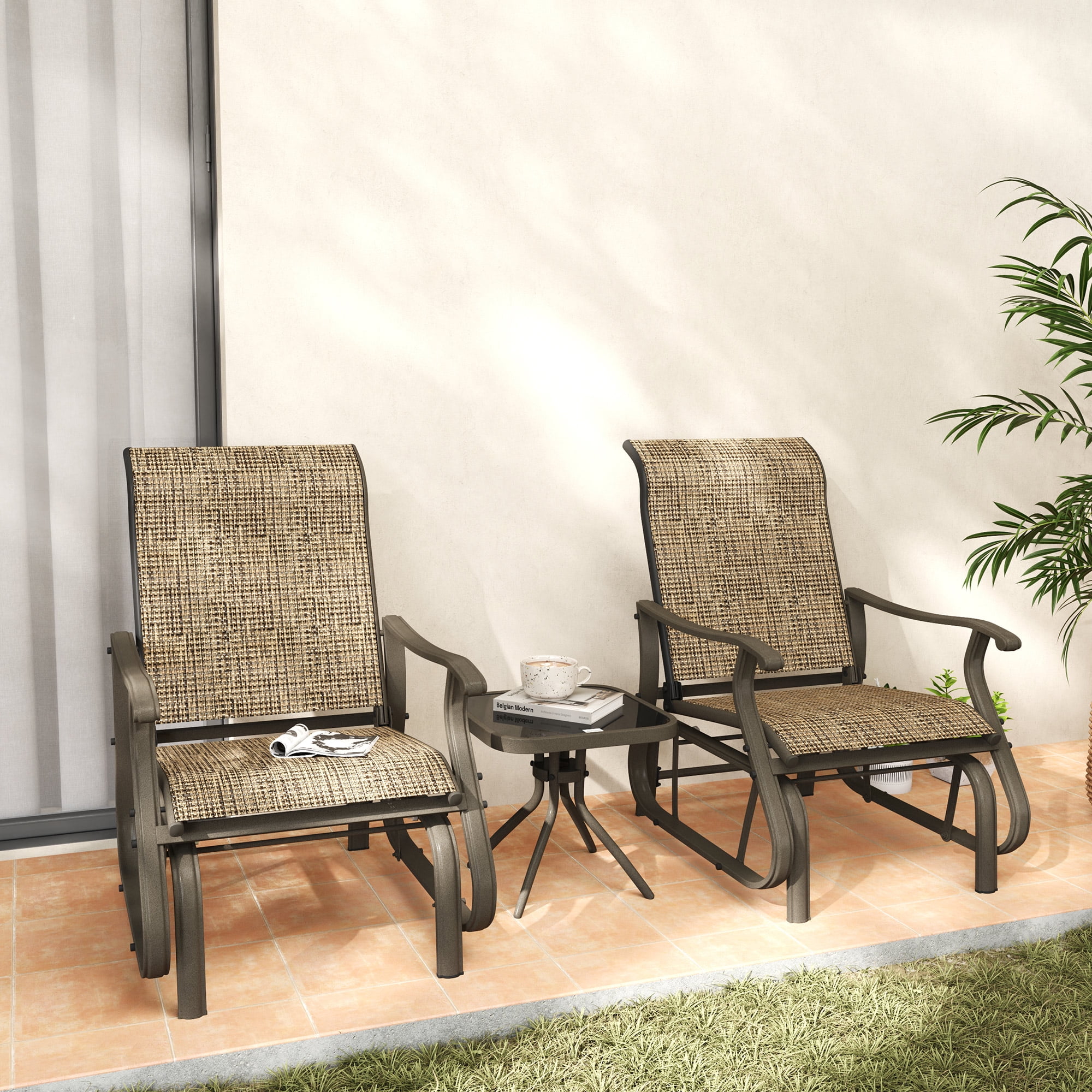 Outsunny 3-Piece Outdoor Gliders Set Bistro Set with Steel Frame ...