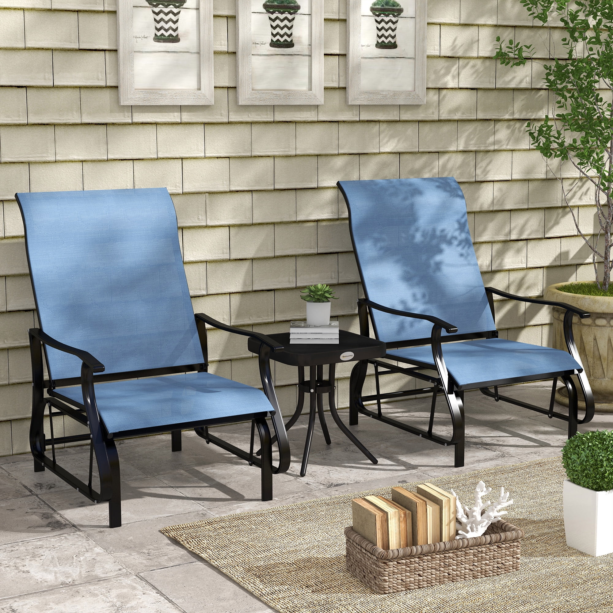 Outsunny 3-Piece Patio Furniture Set: Metal Outdoor Gliders with Steel ...