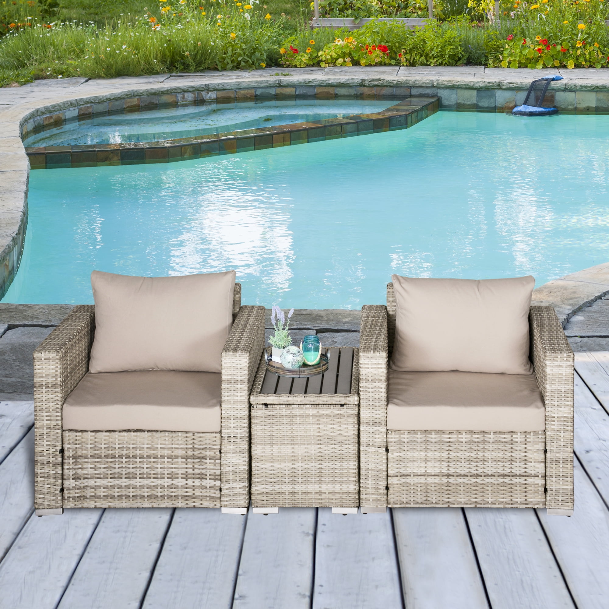Free Shipping! Outsunny 3 Piece Outdoor Rattan Deck Patio Furniture Set ...