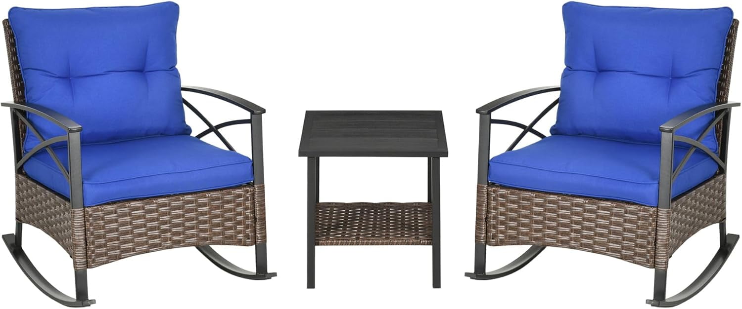 Outsunny 3 Piece Patio Rocking Chair Set, Outdoor Wicker Bistro Set ...