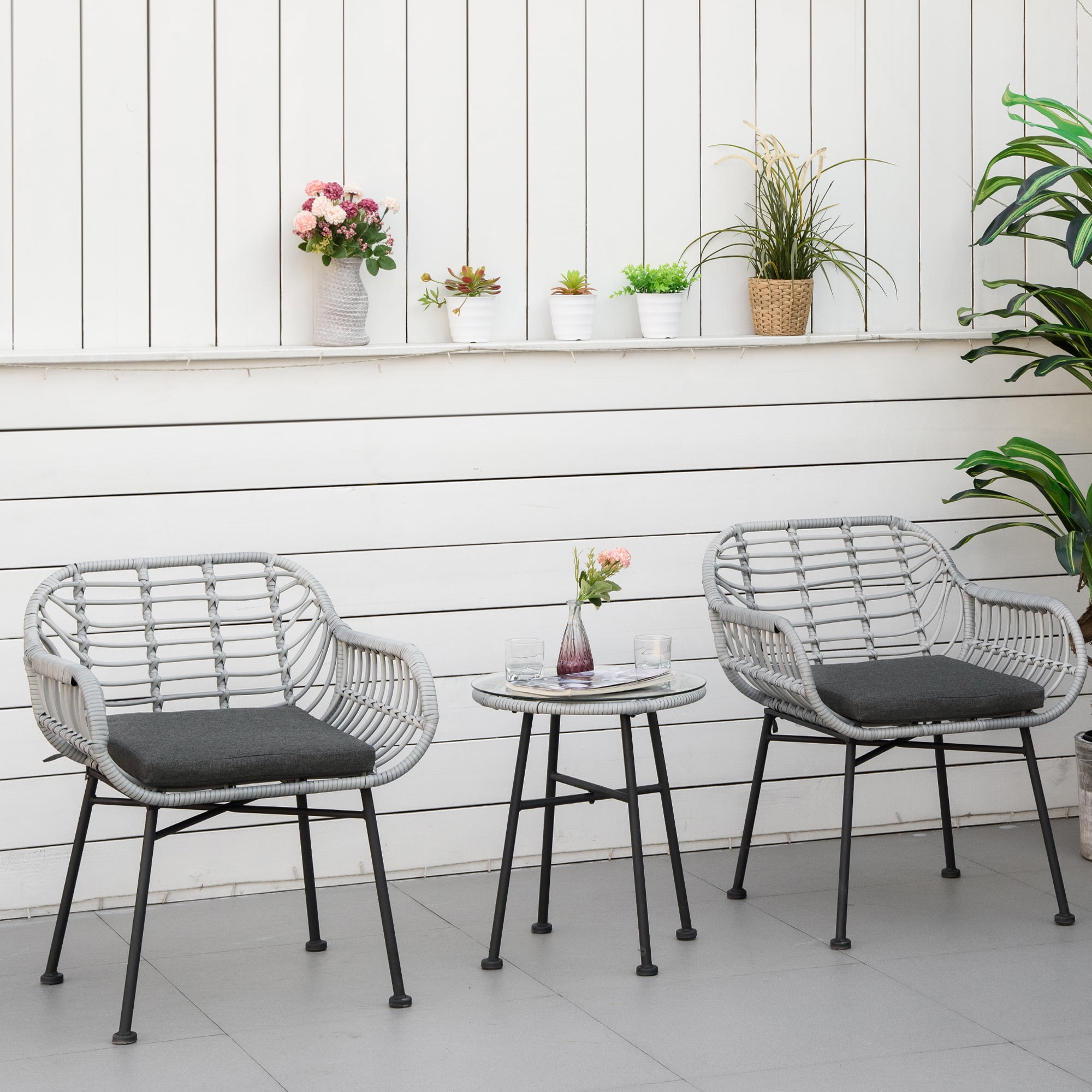Free Shipping Outsunny 3 Piece Patio Set PE Rattan Table and Chairs Gray Walmart Walmart
