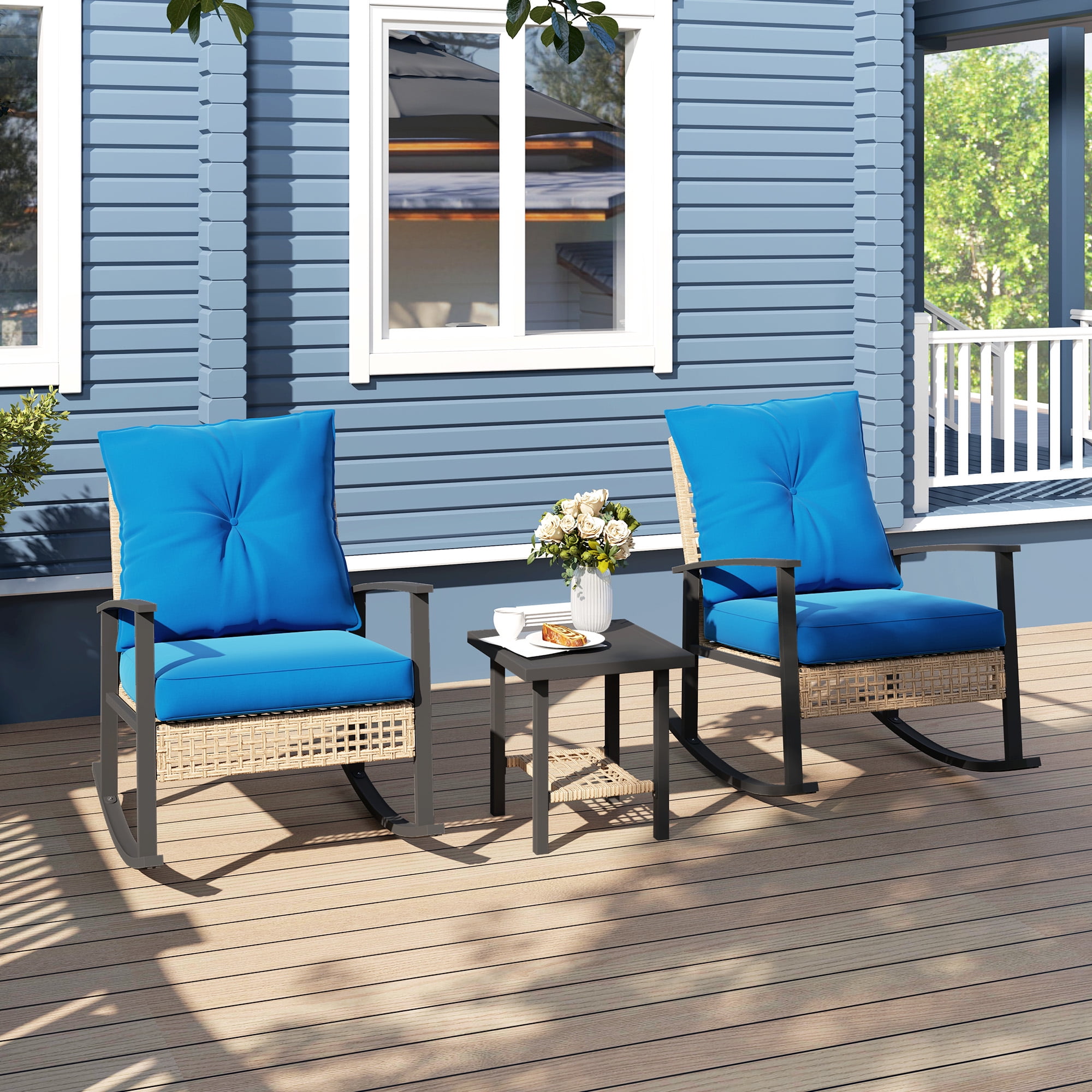 Outsunny 3 Pieces Patio Bistro Set, Wicker Furniture Set with Button ...