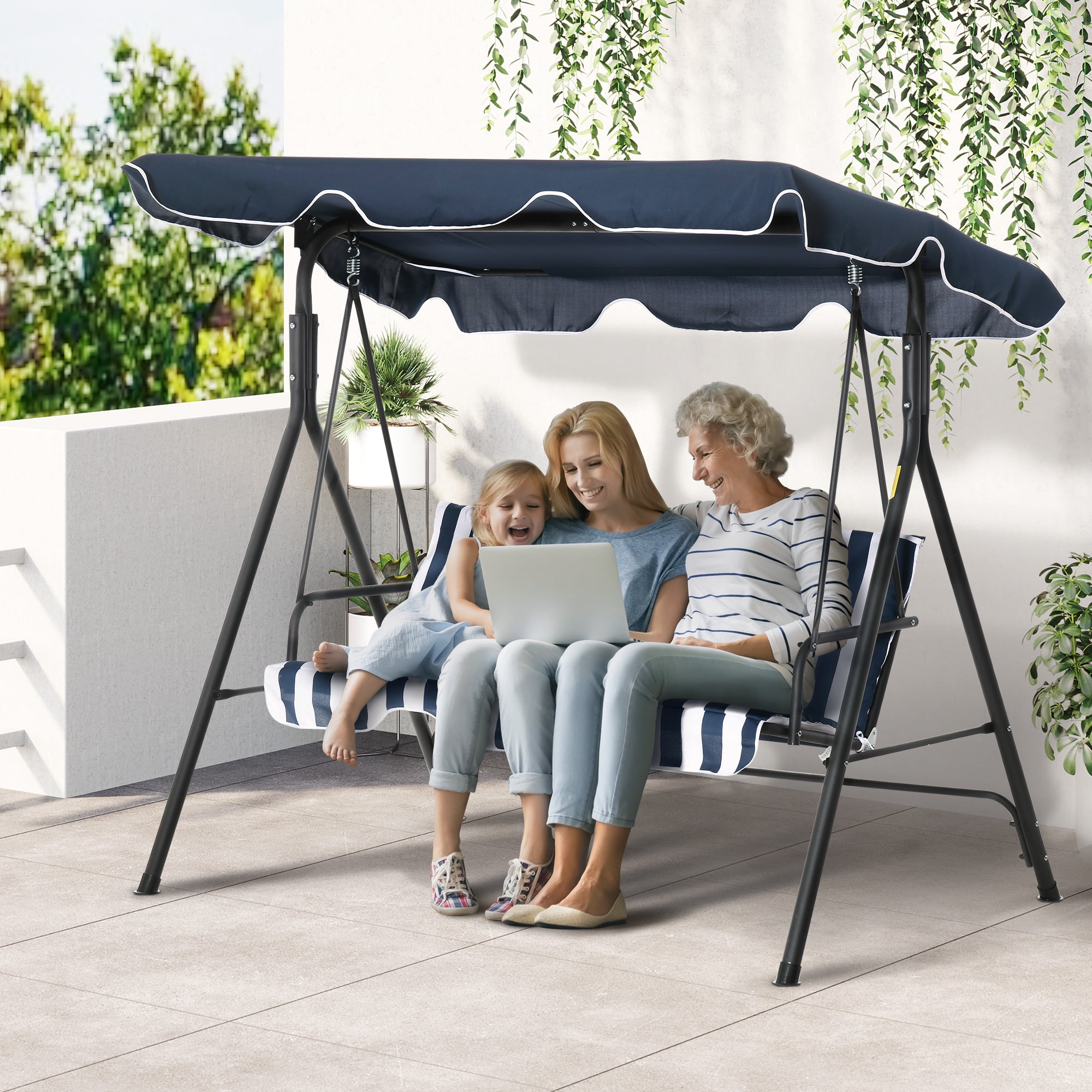 Outsunny outdoor patio 3 seat steel canopy cushioned bench swing store