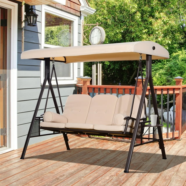 Outsunny 3-Seat Outdoor Porch Swing with Metal Frame, Tilt Canopy ...