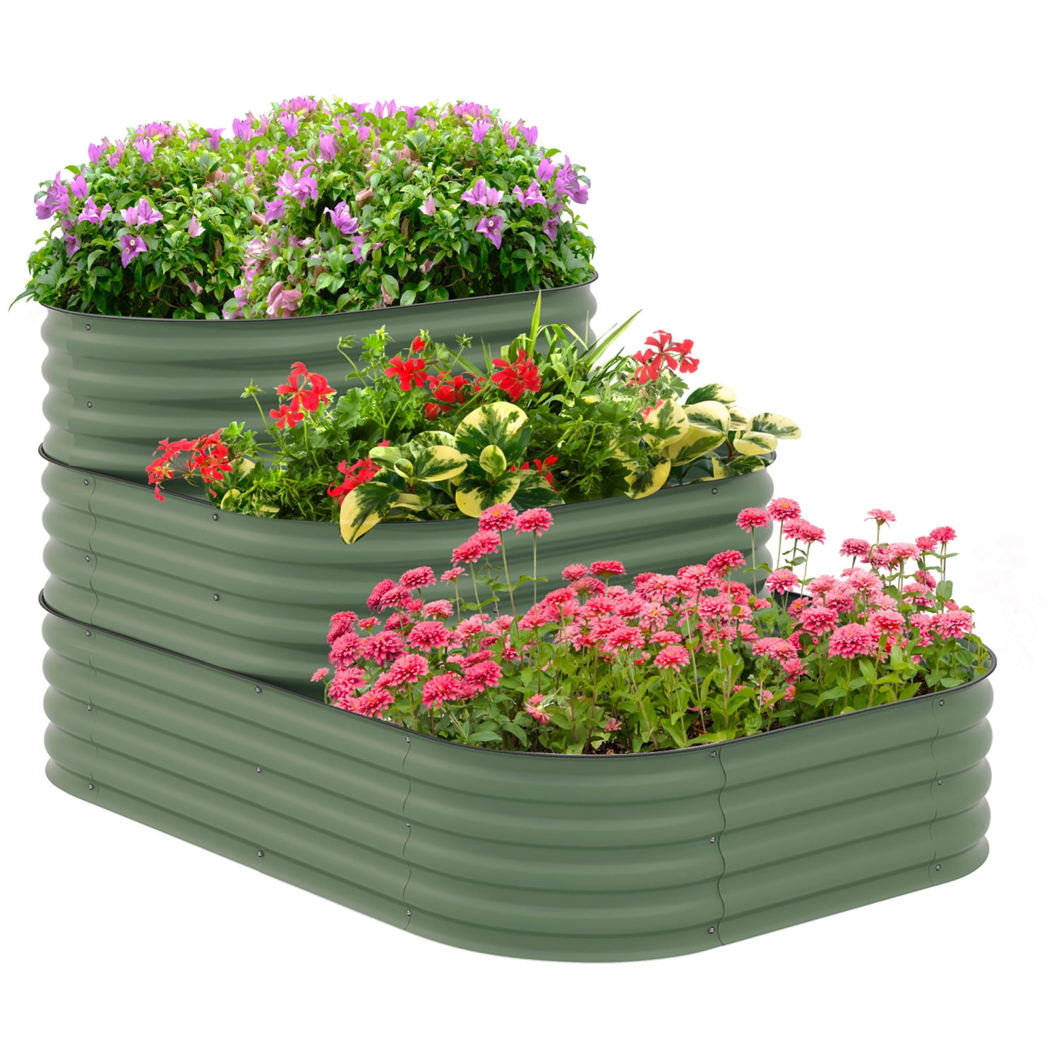 Outsunny 3-Tier Galvanized Steel Raised Garden Bed Kit - Combining ...