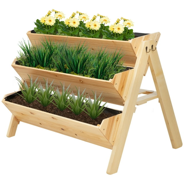 Outsunny 3 Tiers Vertical Raised Garden Bed Wooden Elevated Planter