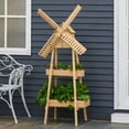 Outsunny 3' x 1' x 5' 2-Level Wooden Plant Shelf with Cute Windmill ...