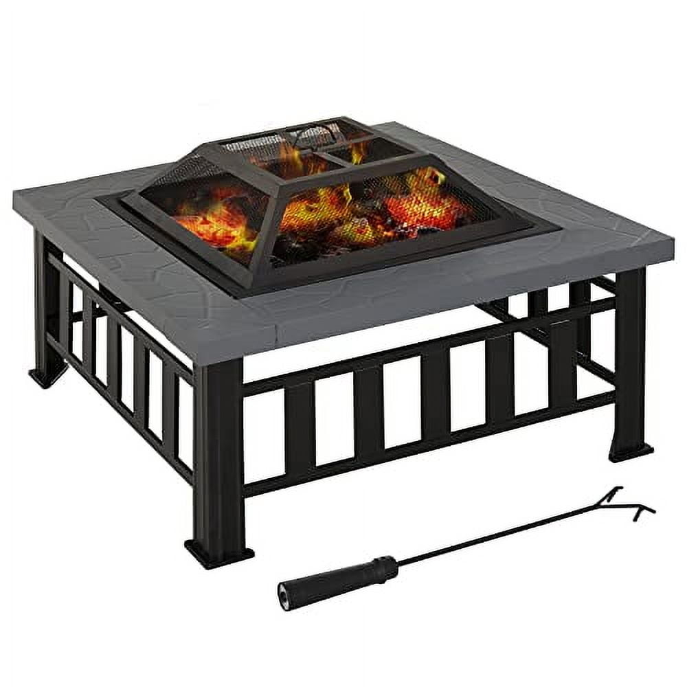 Outsunny 34" Outdoor Fire Pit Square Steel Wood Burning Firepit Bowl ...