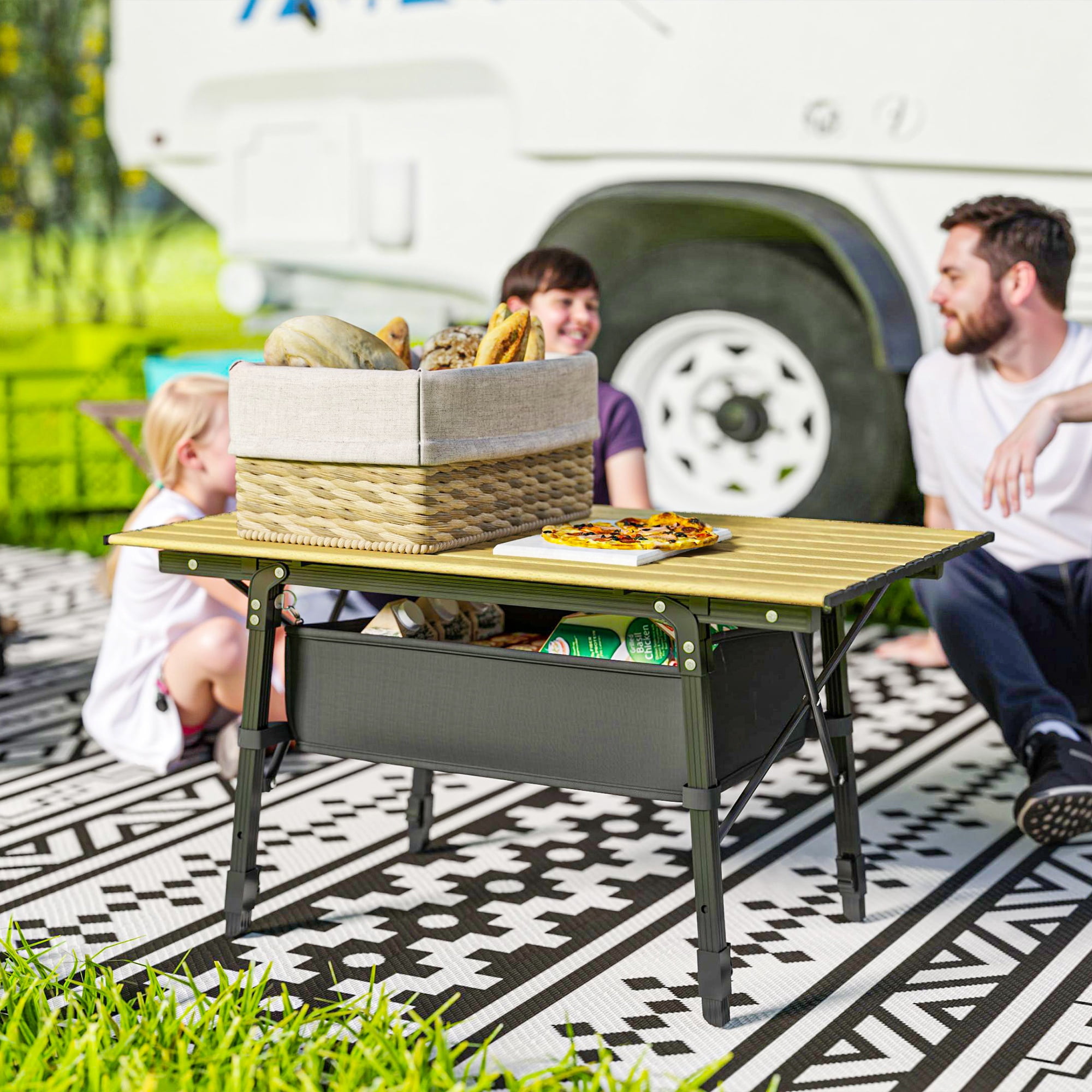 Outsunny 3ft Portable Camping Table, Adjustable Height Aluminum Small ...