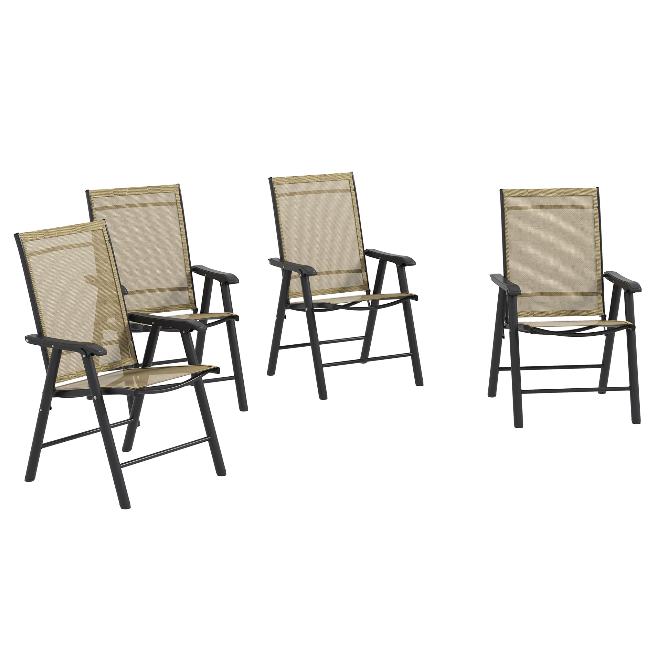 Outsunny 4-Pack Patio Folding Chairs, Stackable Outdoor Sling Chairs ...