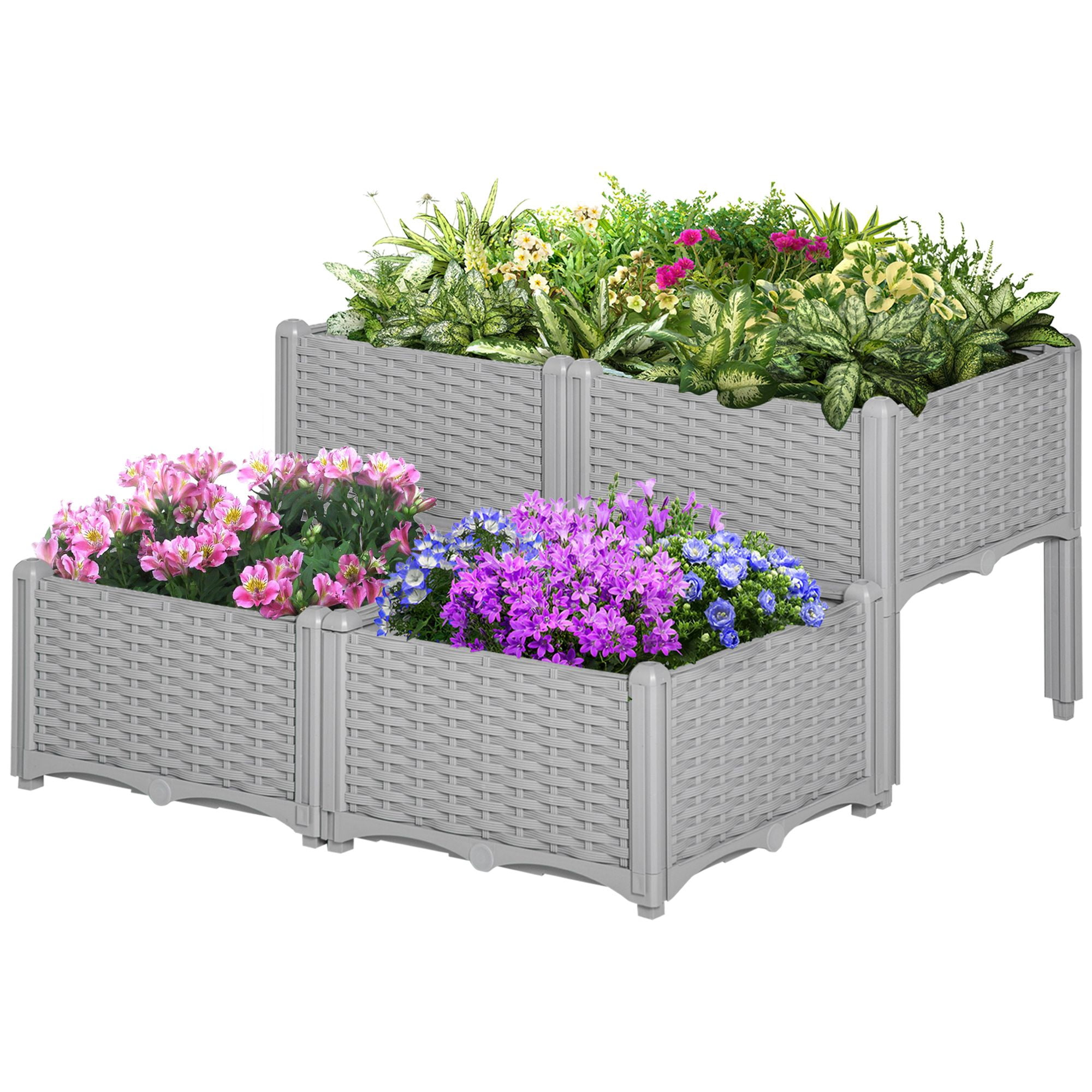 Outsunny 4-Piece Modular Raised Garden Bed Set, Self-Watering ...