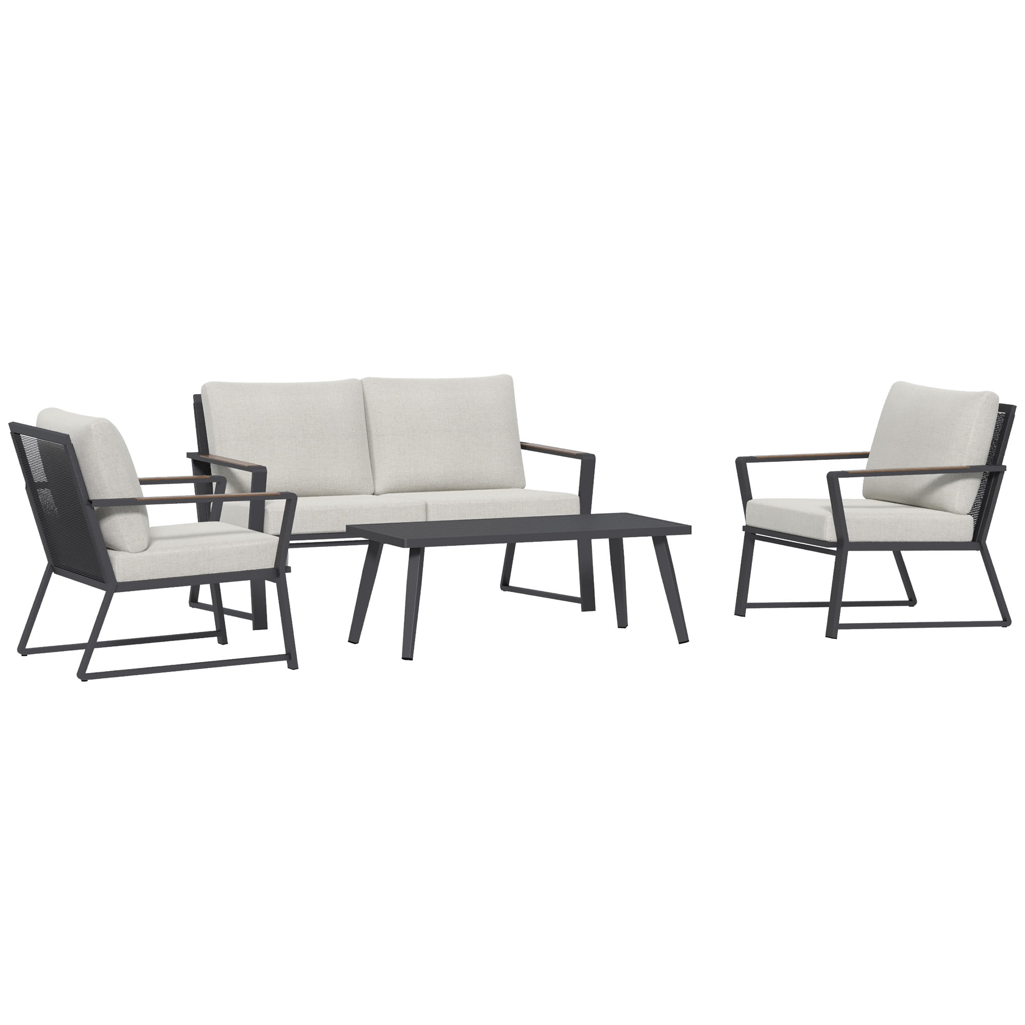 Outsunny 4pc Modern Patio Set, Aluminum Conversation Set with Armchairs ...
