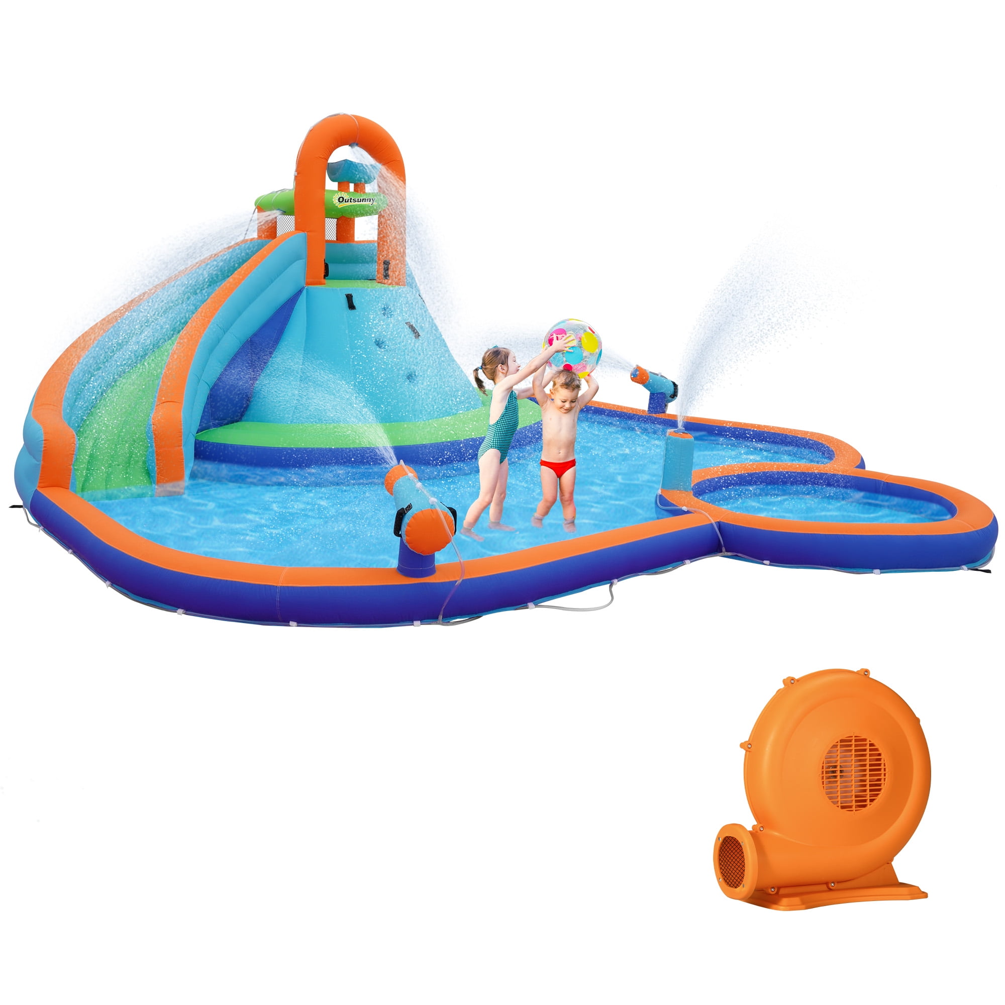 Outsunny 4 in 1 Kids Bounce House W/ Slide, Pool, Blower for 3-8 Years ...