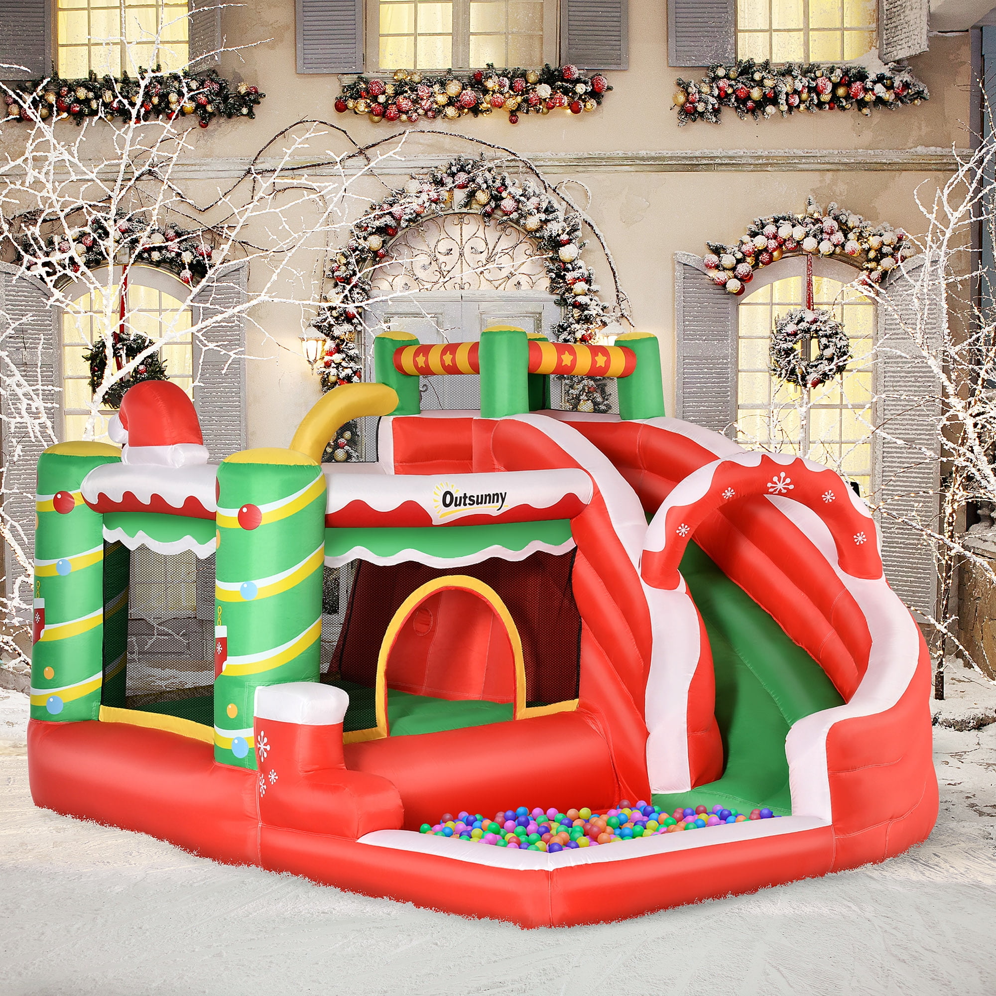 Outsunny 4-in-1 Kids Inflatable Bounce House Christmas Jumping Castle ...