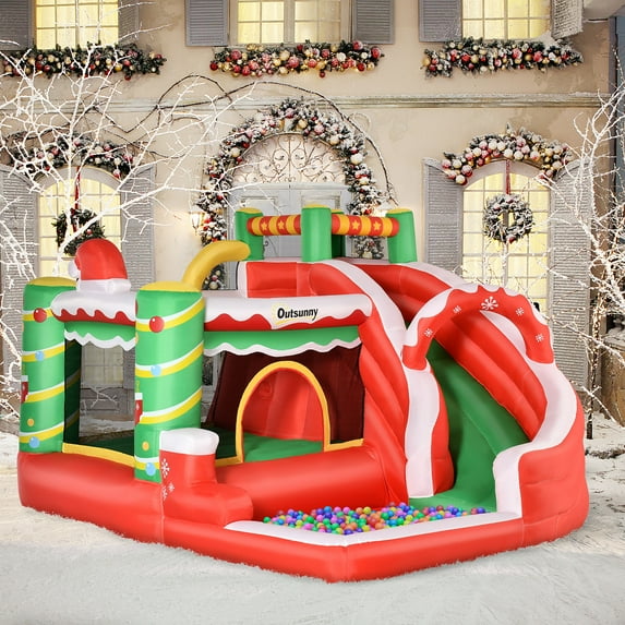 Outsunny 4-in-1 Kids Inflatable Bounce House Christmas Jumping Castle ...