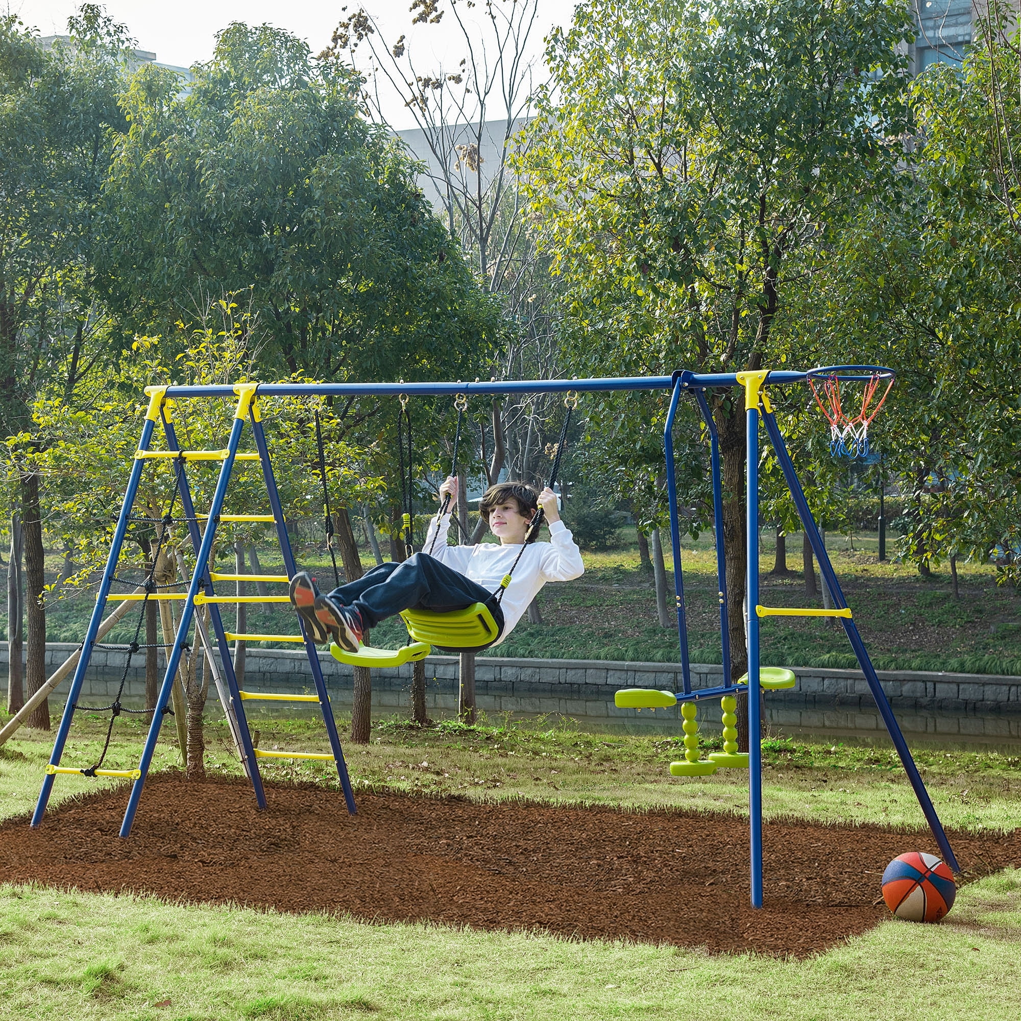 Outsunny 4-in-1 Kids Metal Swing Set for Backyard - Walmart.com