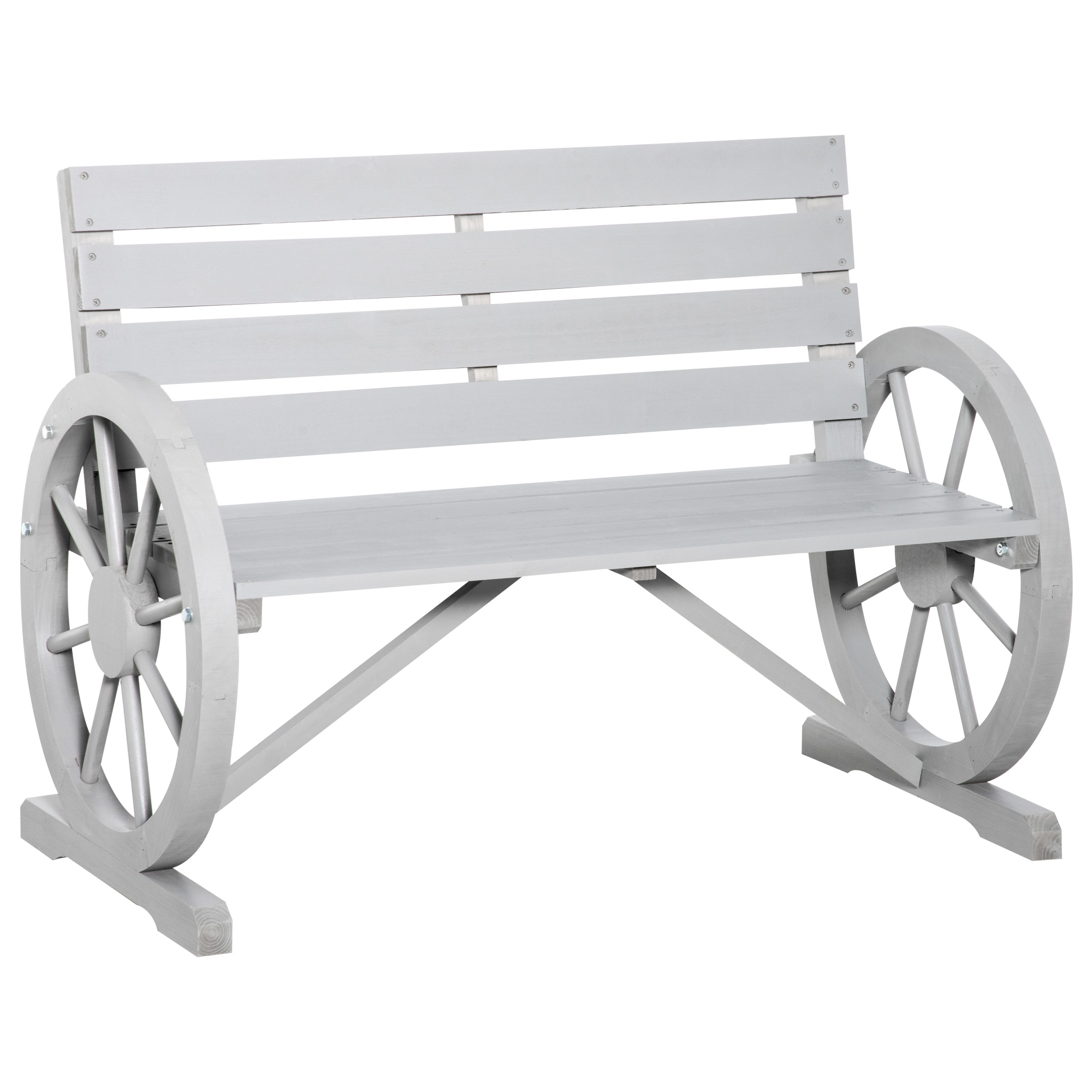 VINGLI Rustic Wooden Wagon Wheel Bench, 41" 2-Person Slatted Seat ...