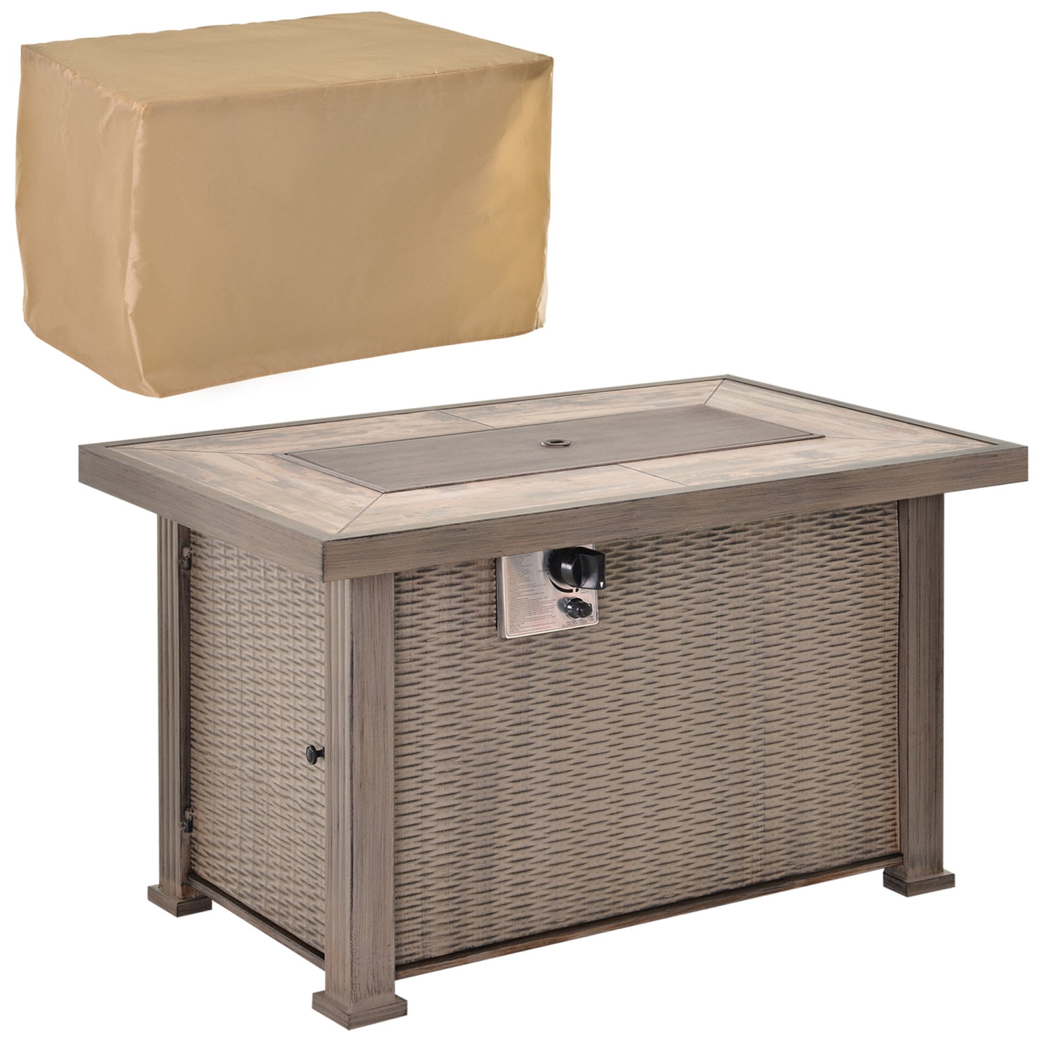 Outsunny 42” Propane Fire Pit Table 50 000 BTU Wicker-effect Auto ...