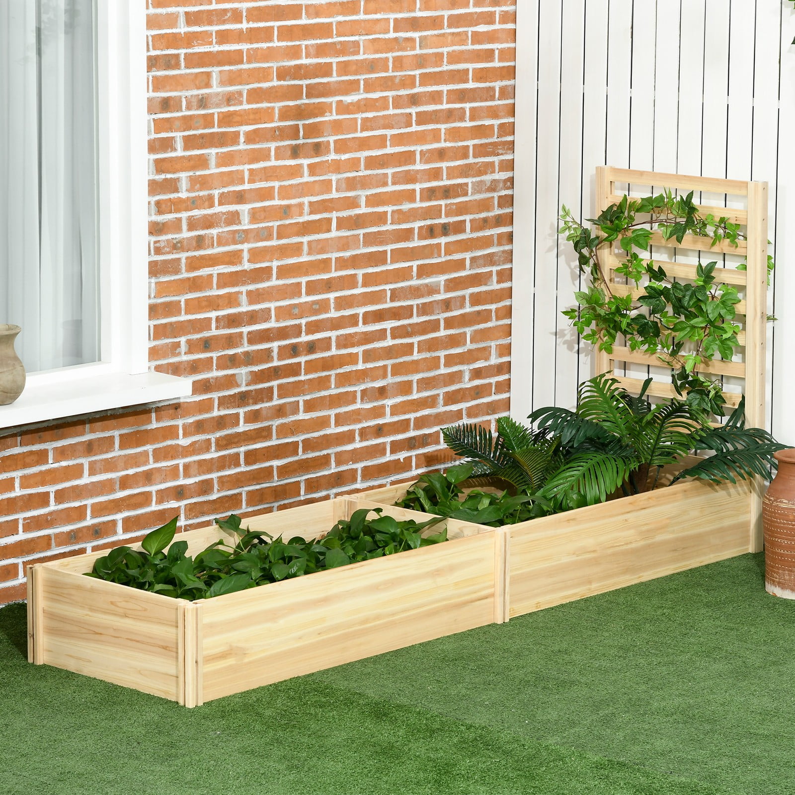 Outsunny 43" Raised Garden Bed Wooden Planters Box with Trellis ...