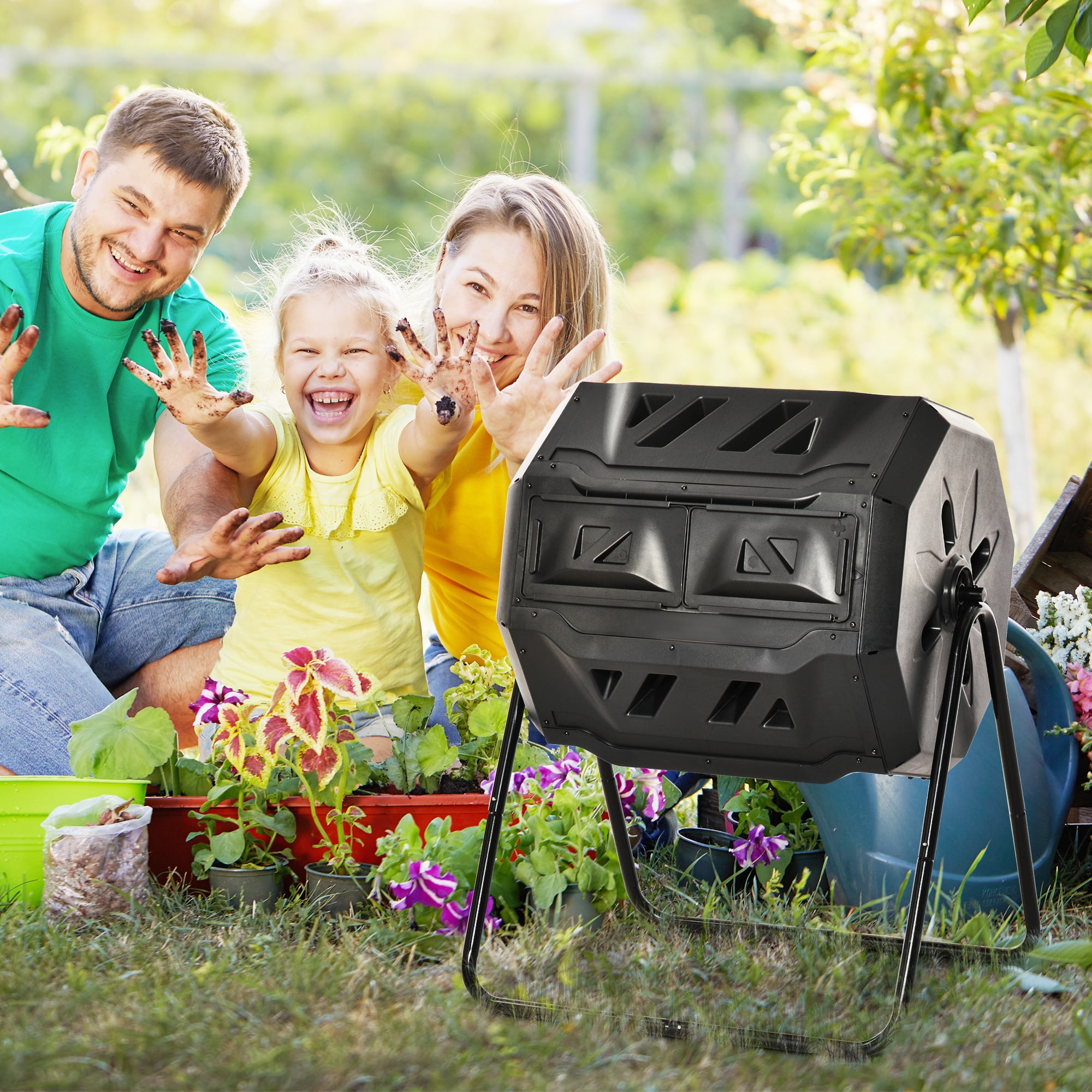 Outsunny Tumbler Compost Bin, Dual Chamber, 360° Rotating, 43 Gallon ...