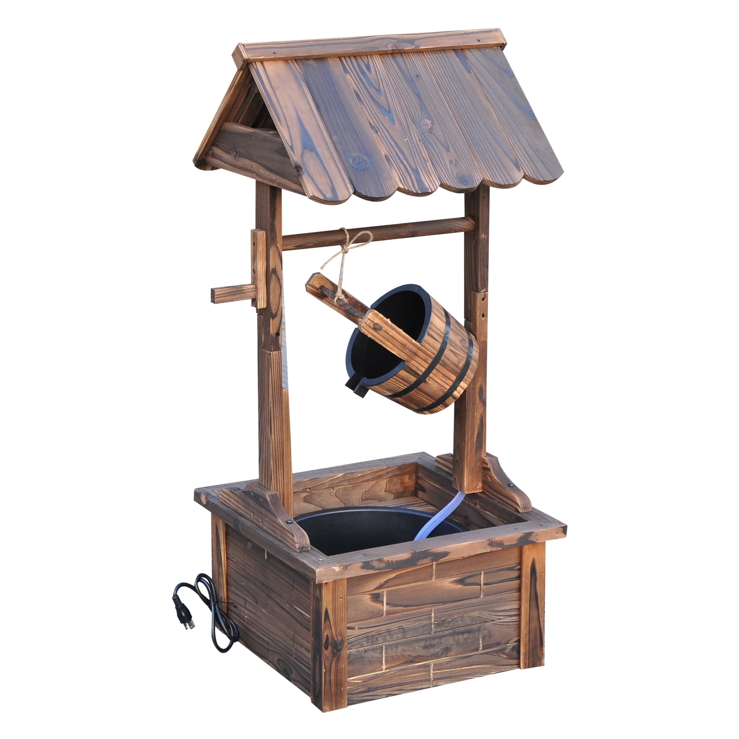 Outsunny Rustic 44" Wooden Patio Wishing Well Fountain with Electric ...