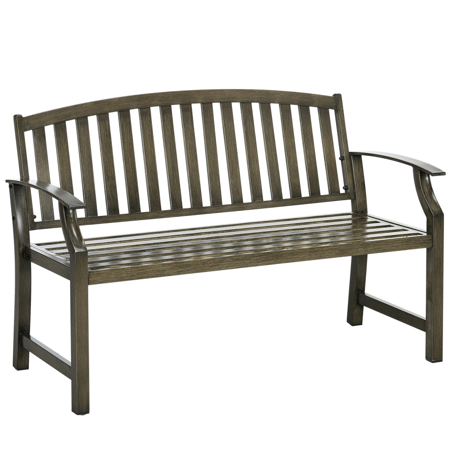 Outsunny 46” Outdoor Garden Bench Metal Bench Wood Look Slatted Frame ...