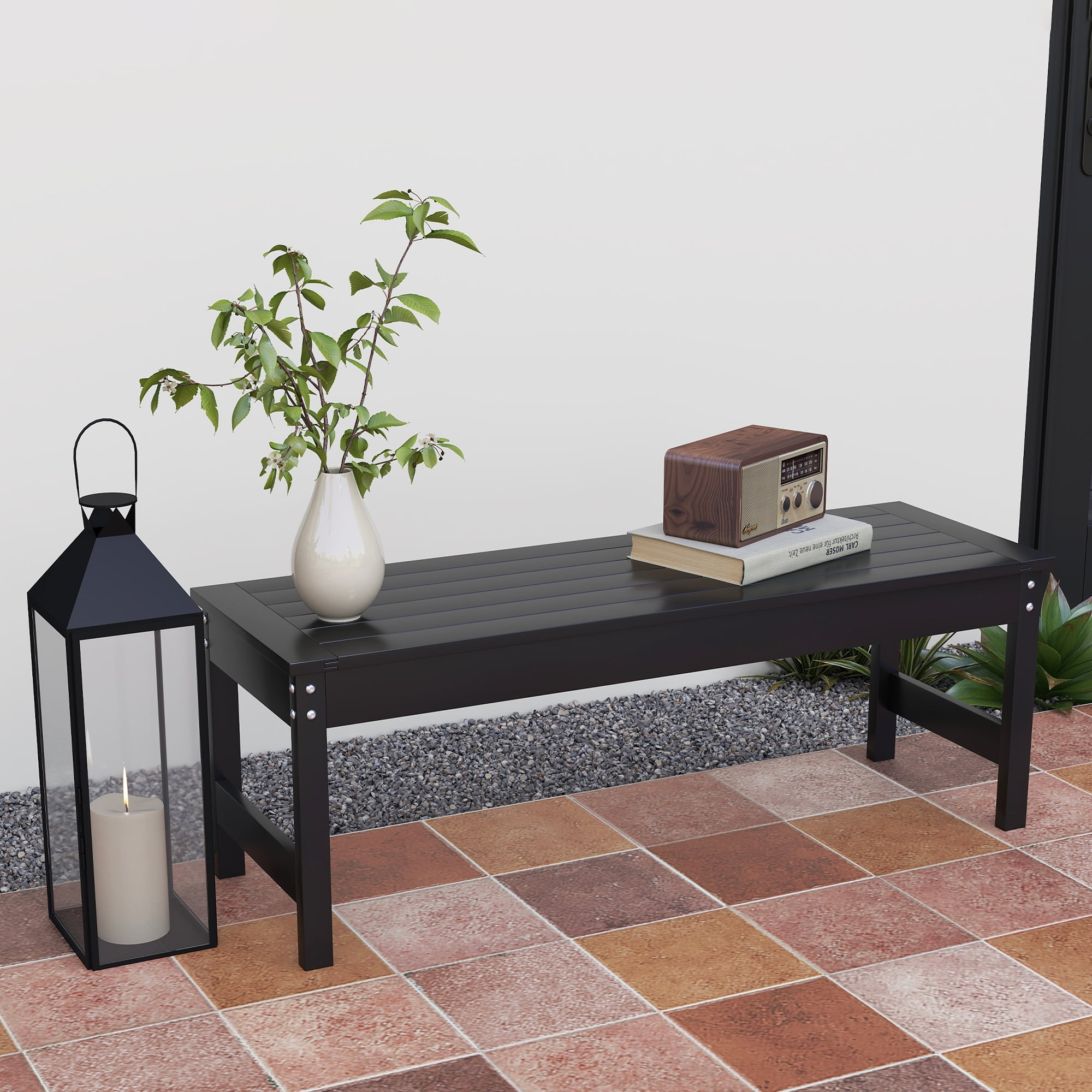 Outsunny 47" 2-Person Outdoor Bench, HDPE Garden Bench Seat, Backless ...