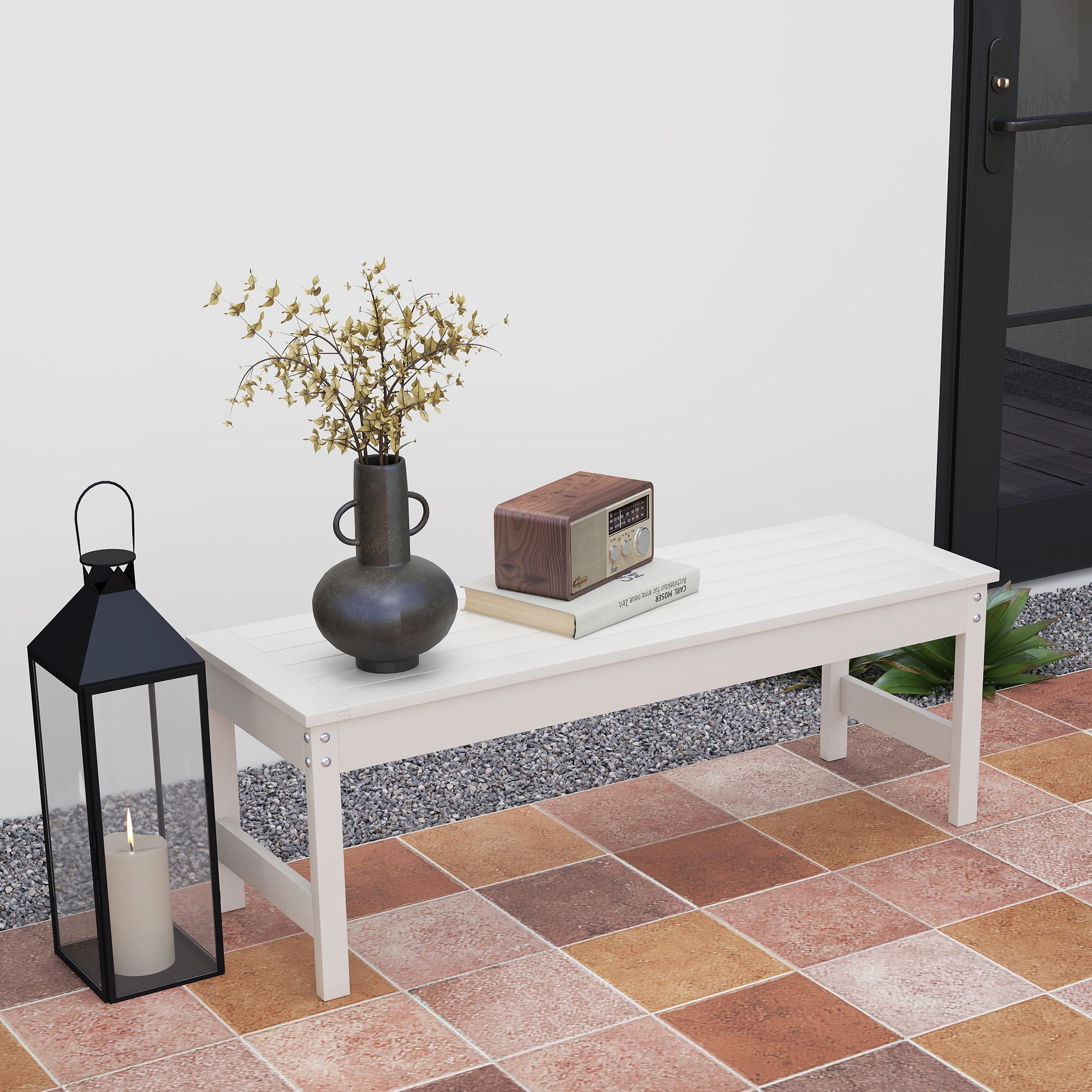 Outsunny 47" 2-Person Outdoor Bench, HDPE Garden Bench Seat, Backless ...