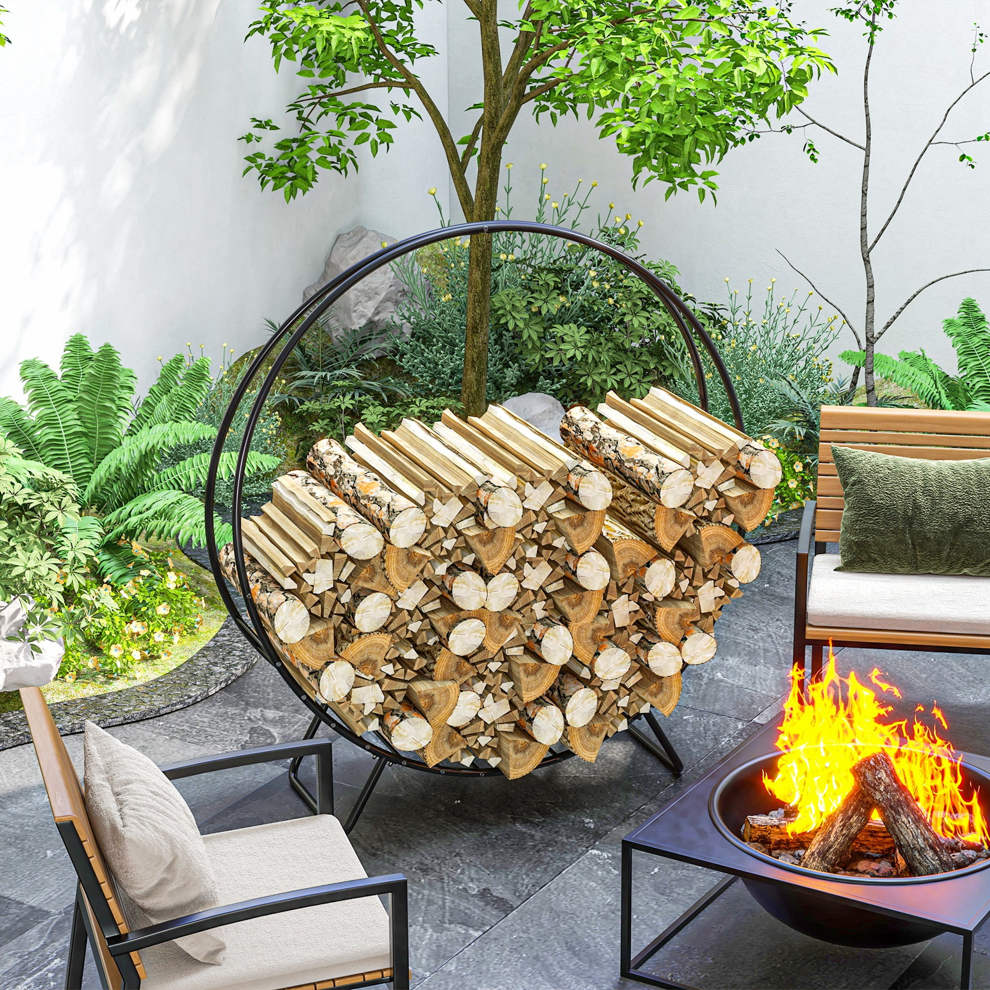 Outsunny Log Racks for Hotel Outdoor Firewood Storage - Walmart ...