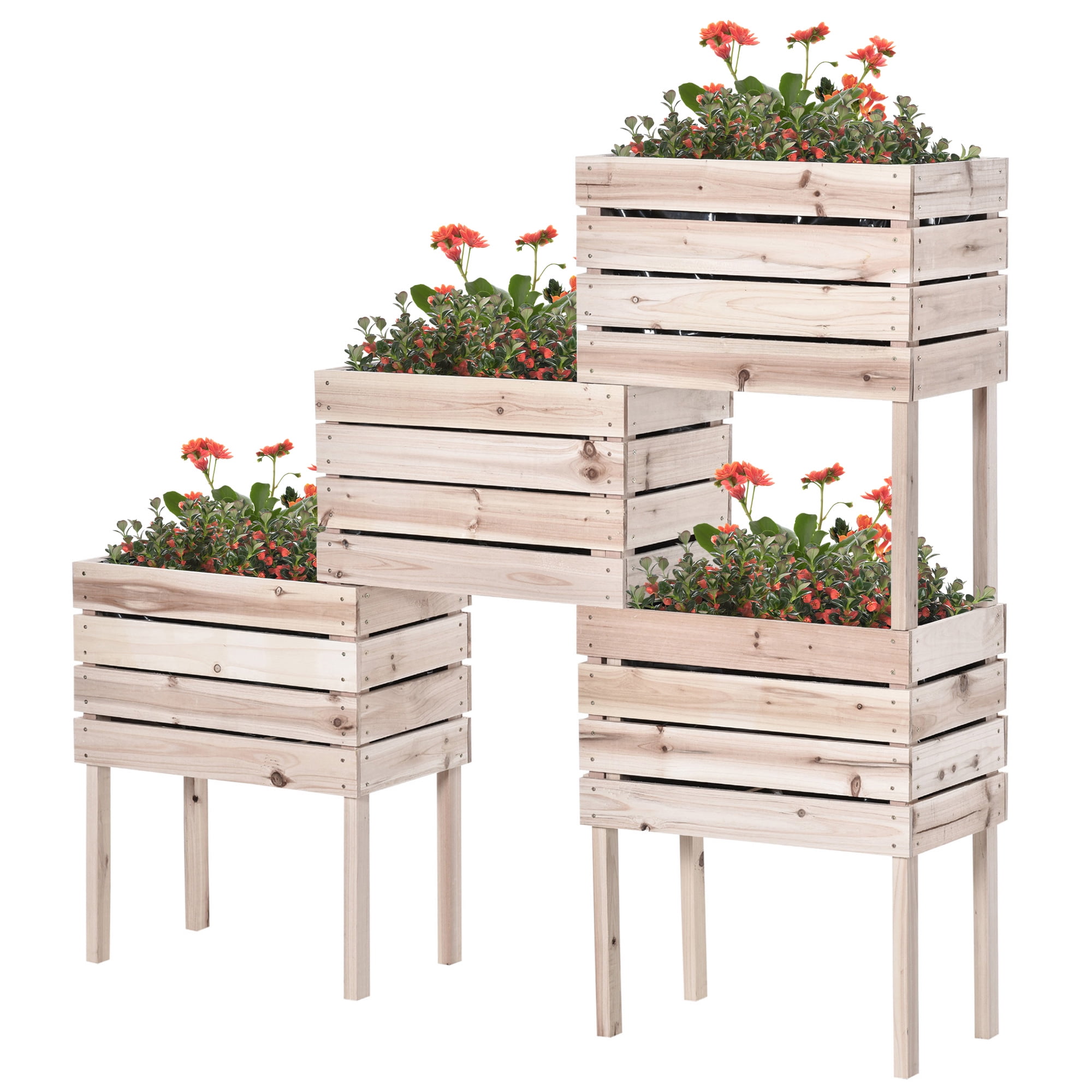 Outsunny 4PCS Wooden Raised Garden Bed, Elevated Planter Box Kit with ...