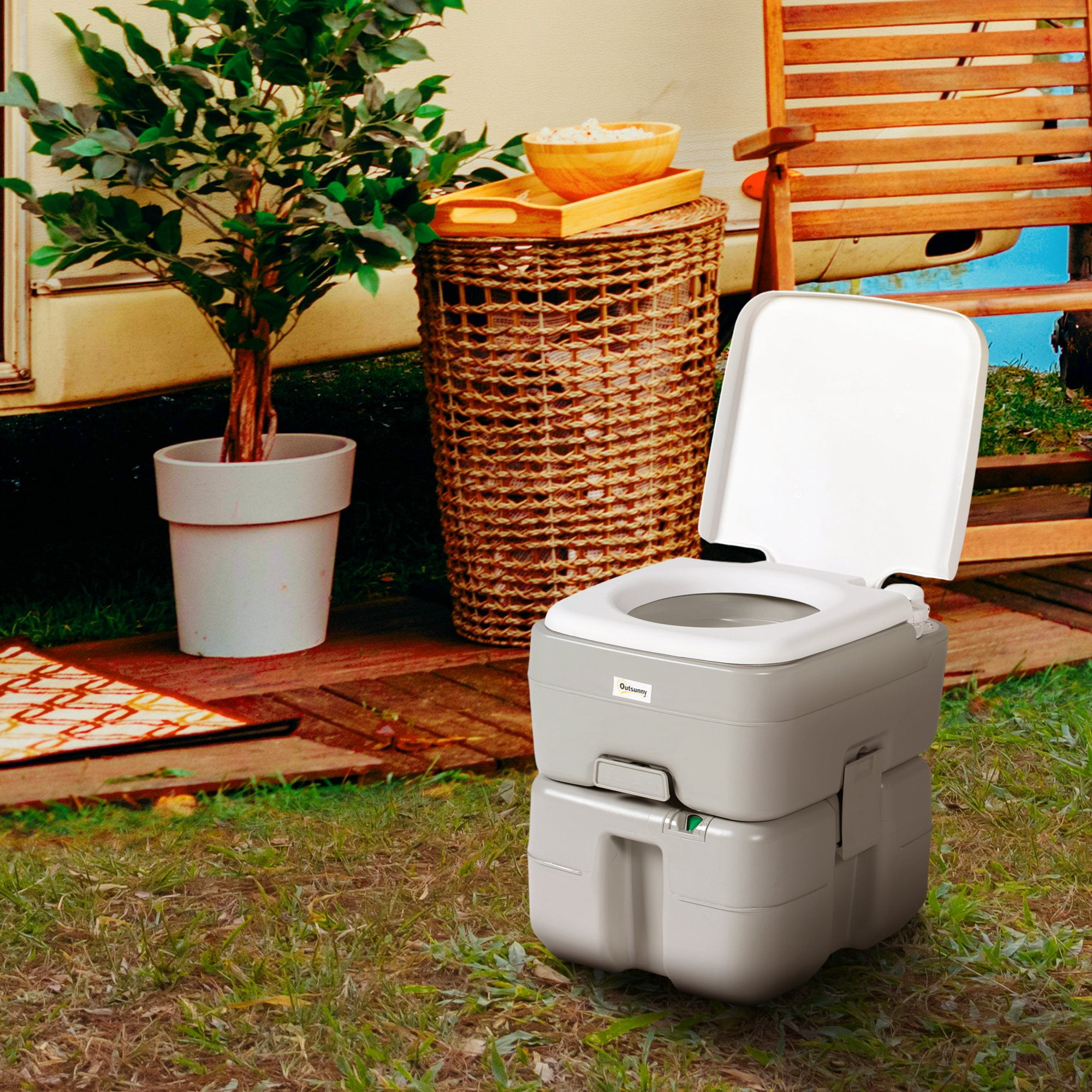 Outsunny 5.3 Portable Camping Toilet, Porta Potty with Level Indicator ...