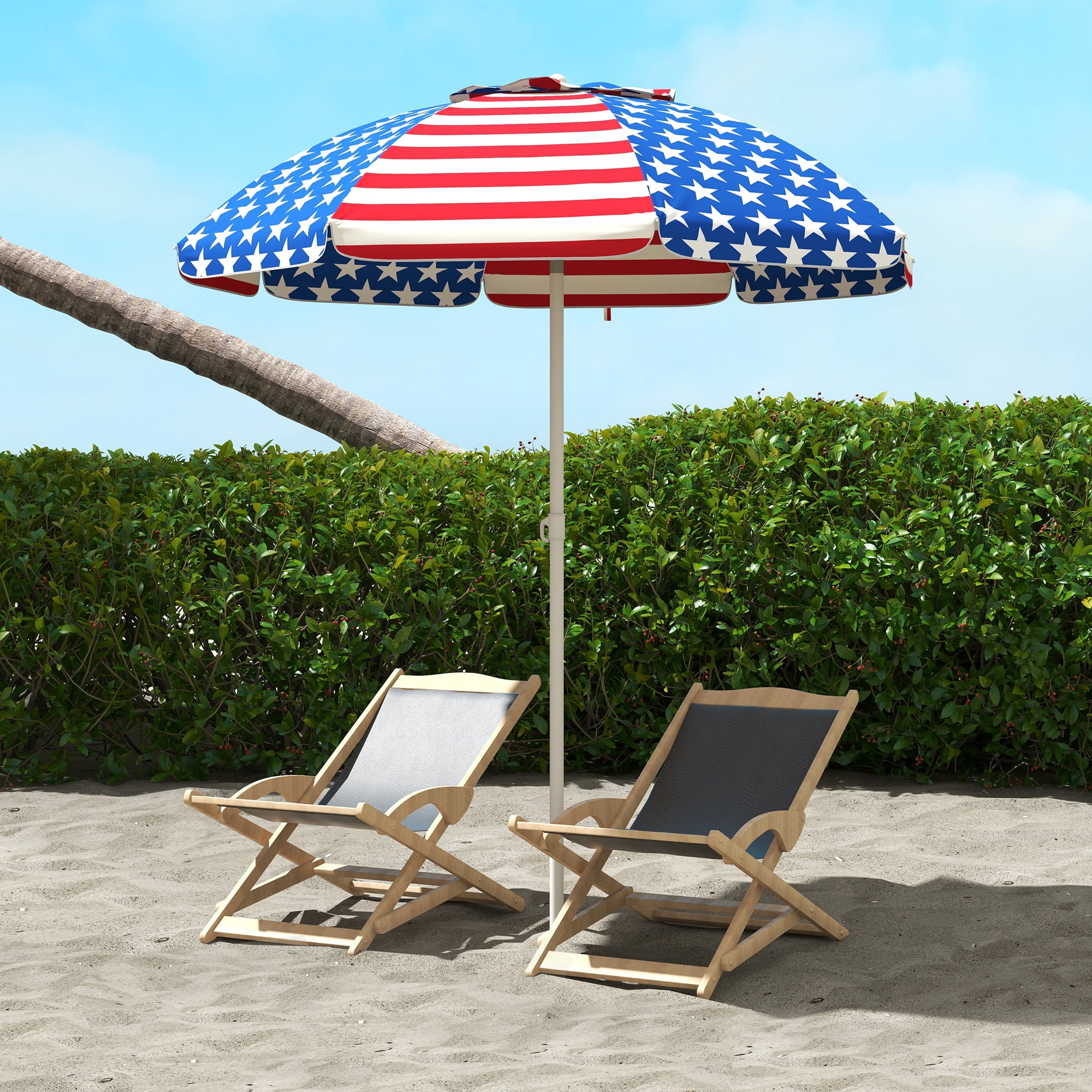 Outsunny Portable Beach Umbrella, 5.7', UV40+ Protection, American Flag ...
