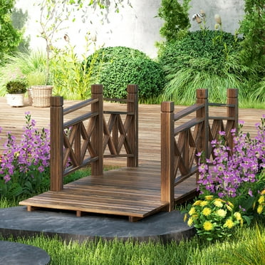 Kinbor 8ft Outdoor Metal Garden Bridge, Garden Arch Footbridge with 2 ...