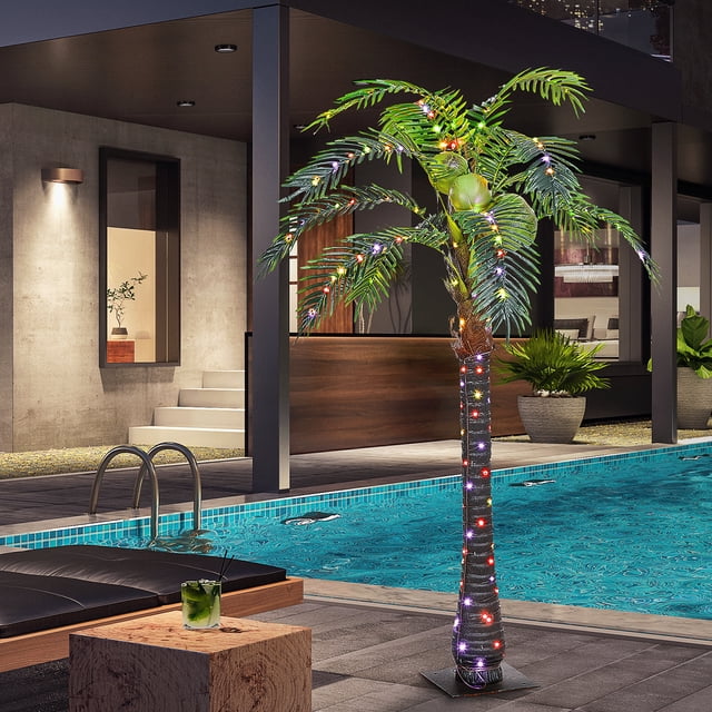 Outsunny 5' Lighted Palm Tree Light Up Artificial Palm Tree with Remote ...