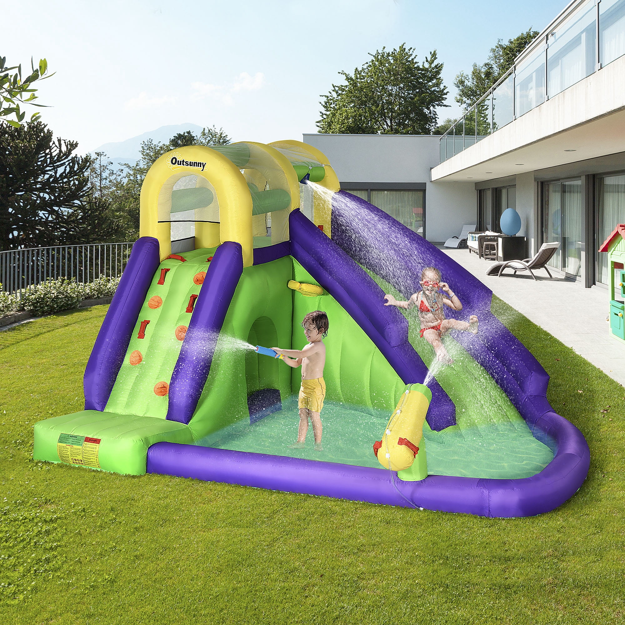 Outsunny 5-in-1 Kids Bouncer: Inflatable Water Slide, Castle ...