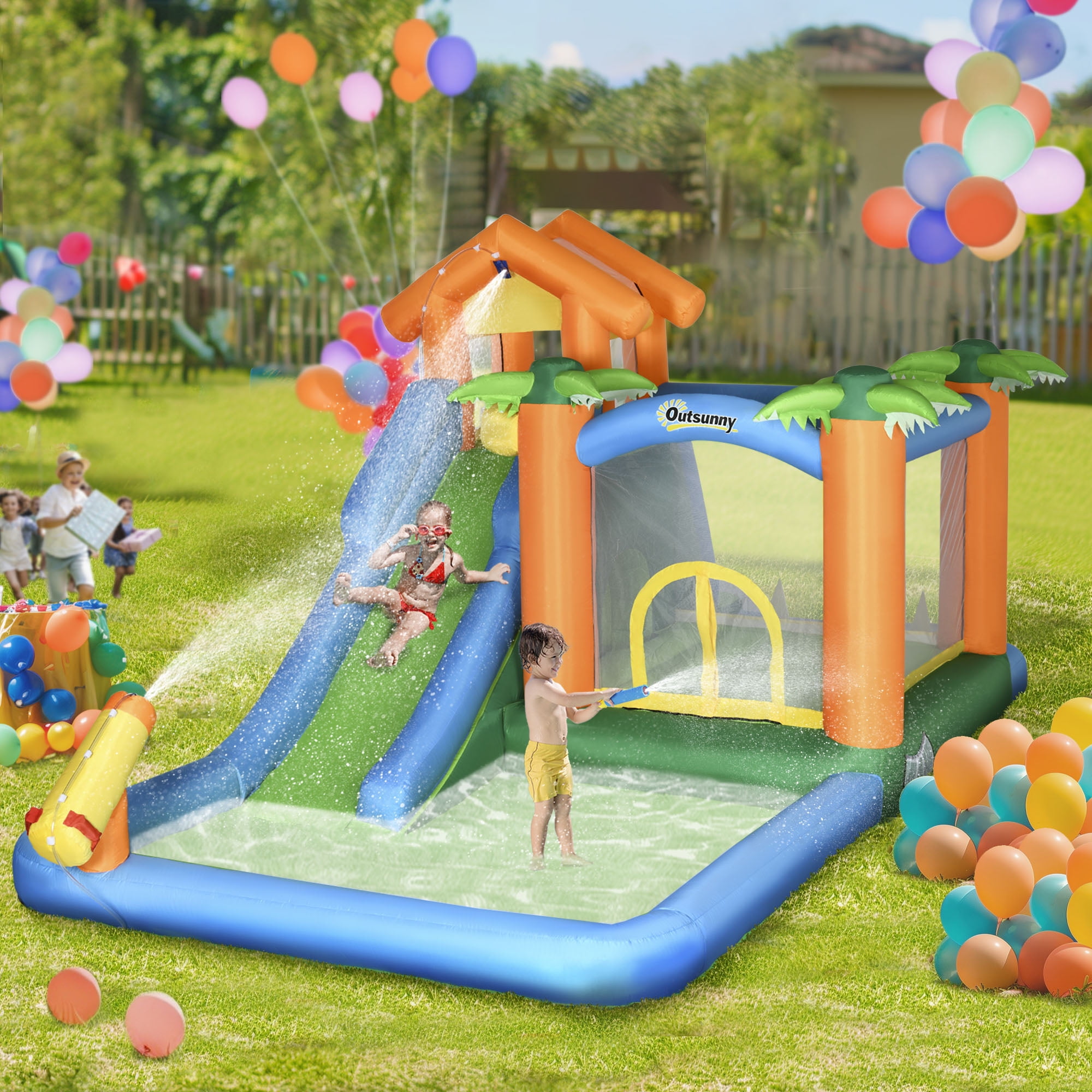 Outsunny Kids 5-in-1 Inflatable Bouncer: Bounce House, Slide, Climbing ...