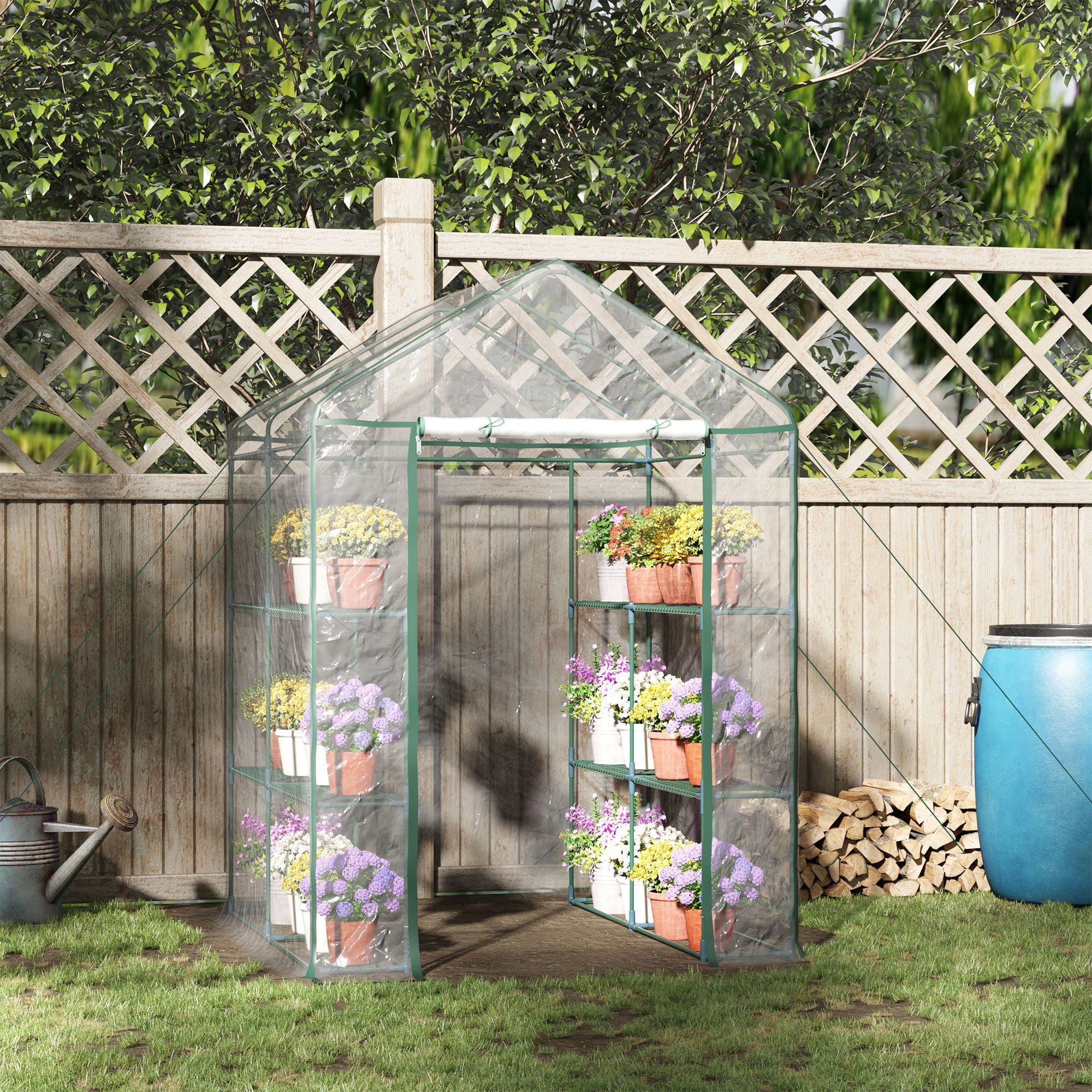 Outsunny Portable Walk-in Greenhouse Kit, 5' x 5' x 6', 3 Tier Shelves ...
