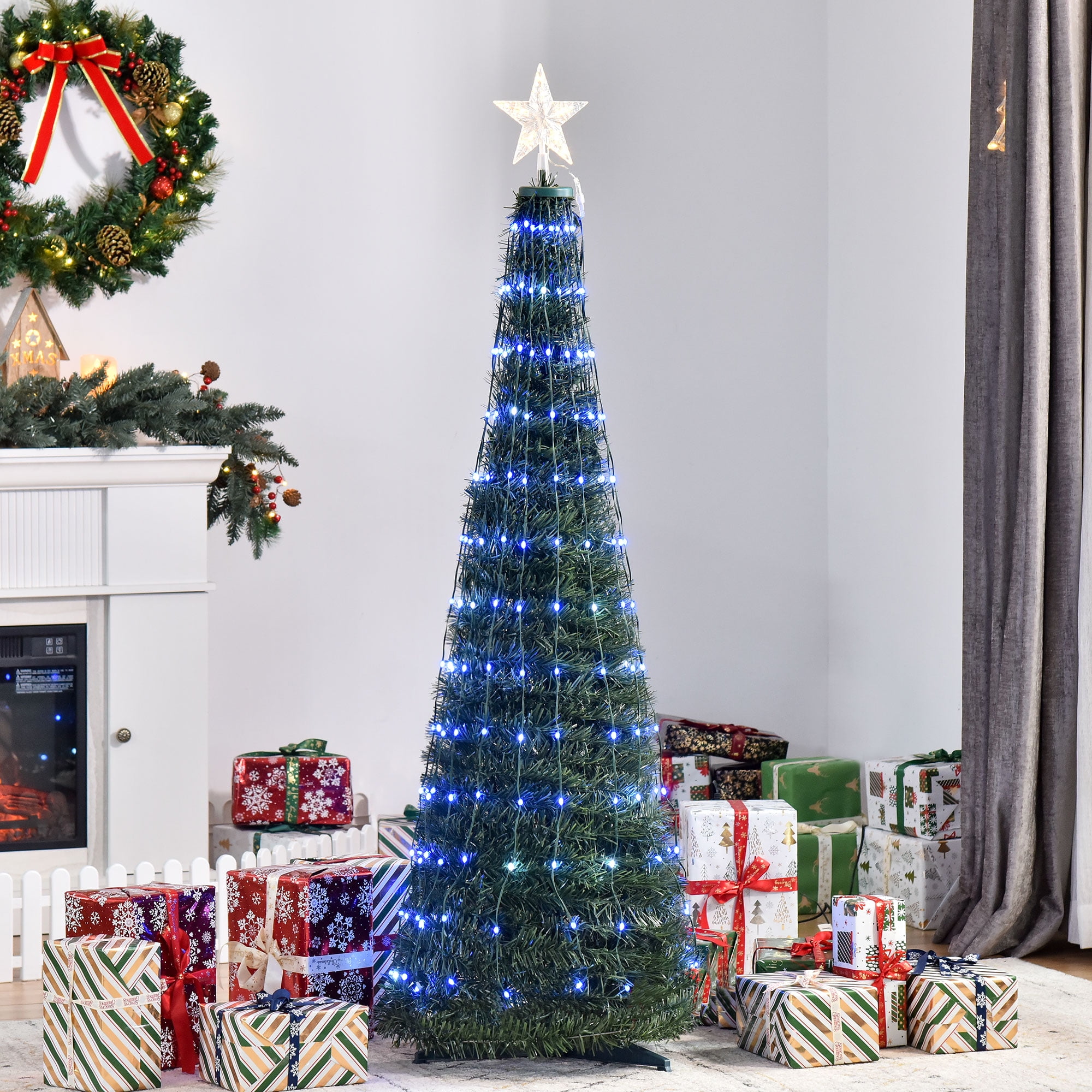 Outsunny 5ft Tall Pre-lit Slim Artificial Outdoor Christmas Tree Easy ...