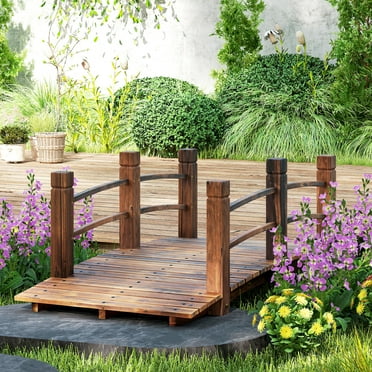 Outsunny 3.3ft Wooden Garden Bridge Arc Footbridge with Half-Wheel ...